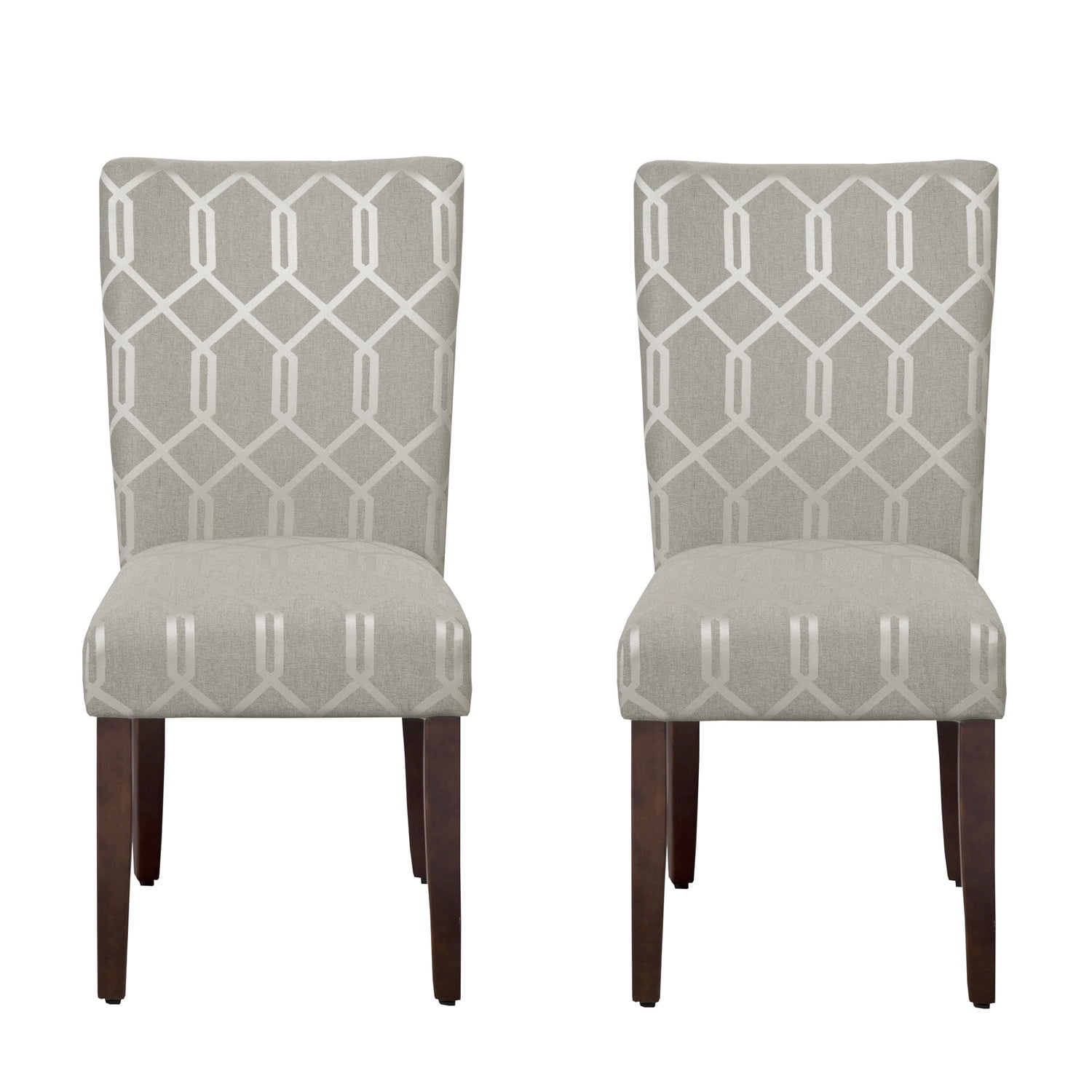 Benjara Wooden Parson Dining Chairs with Lattice Patterned Fabric ...