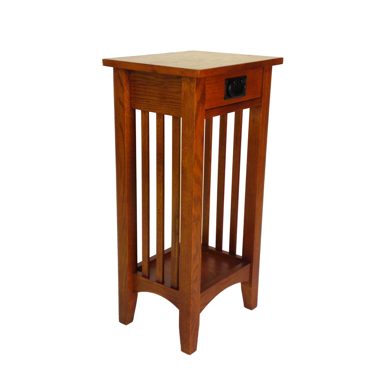 Wooden Pedestal Stand with 1 Drawer and Open Bottom Shelf, Oak Brown ...