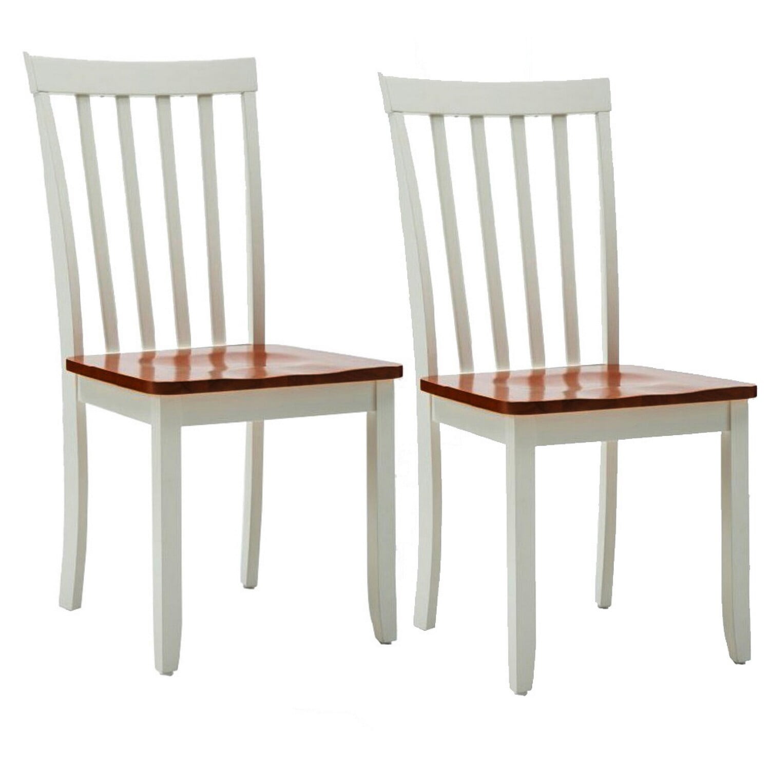 Wooden Seat Dining Chair with Slatted Backrest, Set of 2, Brown and ...
