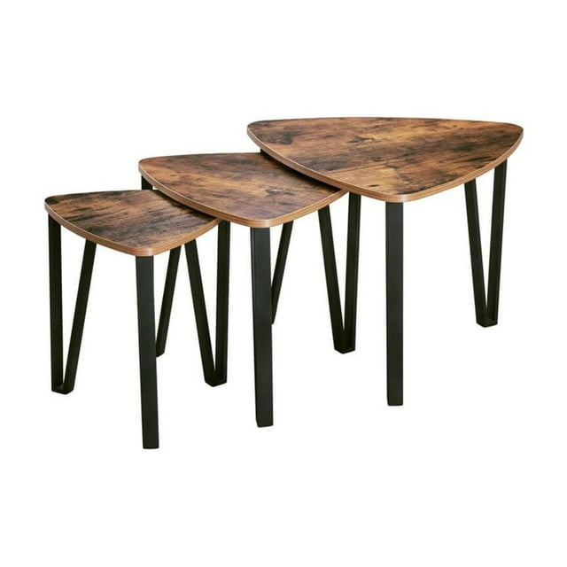 Benjara Wooden Triangular Nesting Tables with Iron Angled Legs, Brown ...