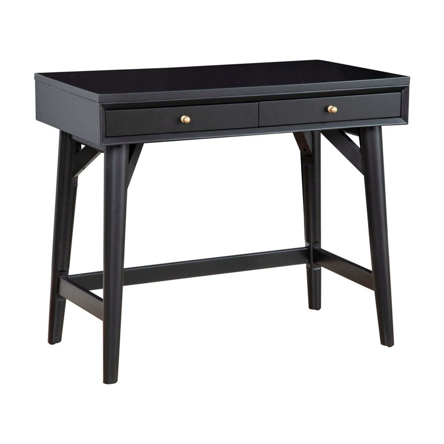 Benjara Writing Desk with 2 Drawers and Angled Legs, Black - Walmart.com