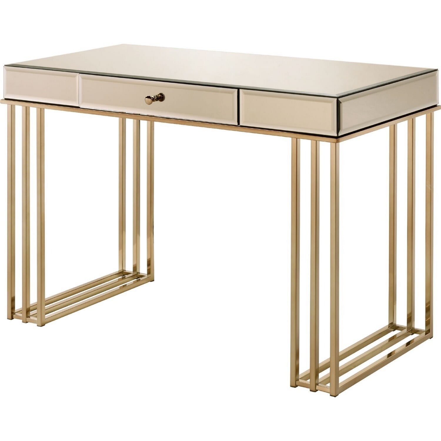 Benjara Writing Desk with Mirror Panel Insert and 1 Drawer, Champagne ...