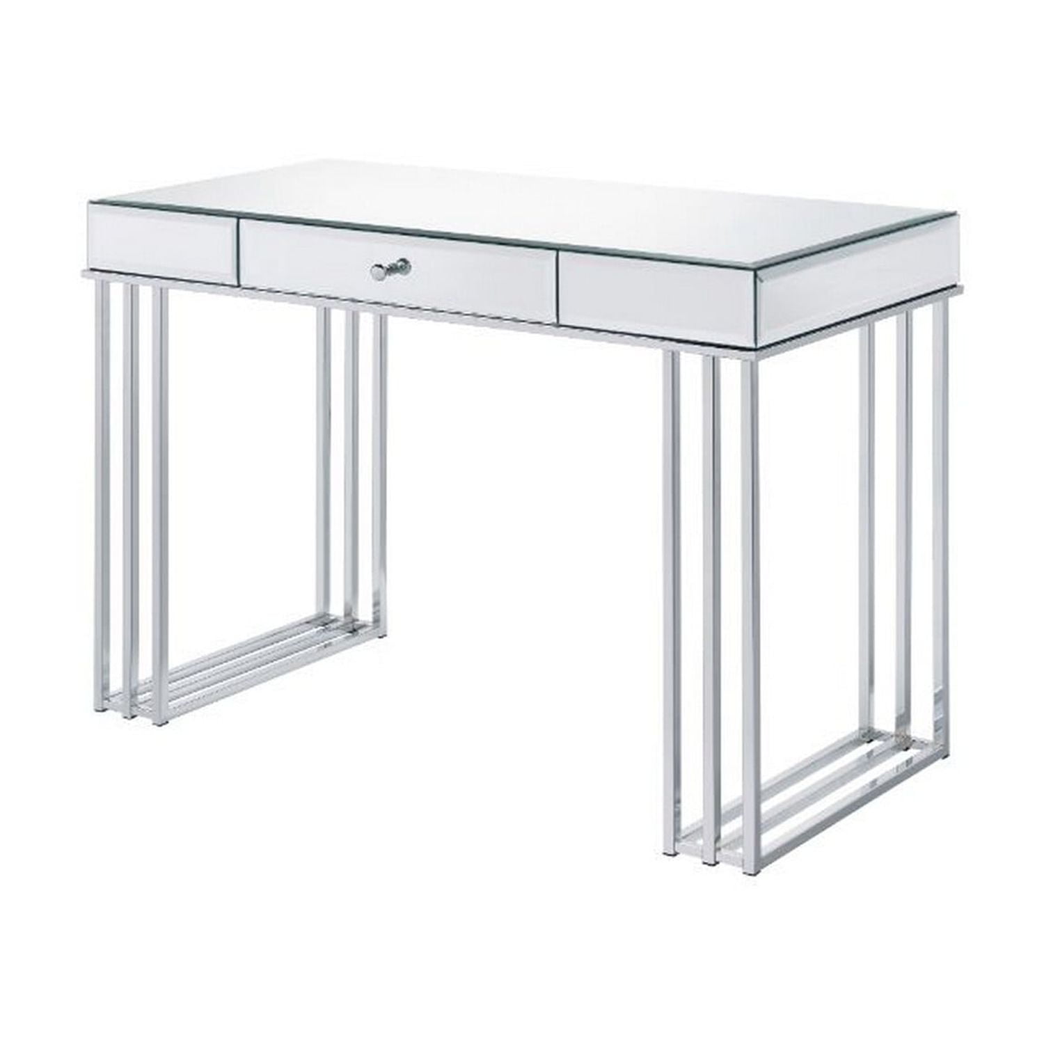 Benjara Writing Desk with Mirrored And Chrome Finish, White - Walmart.com