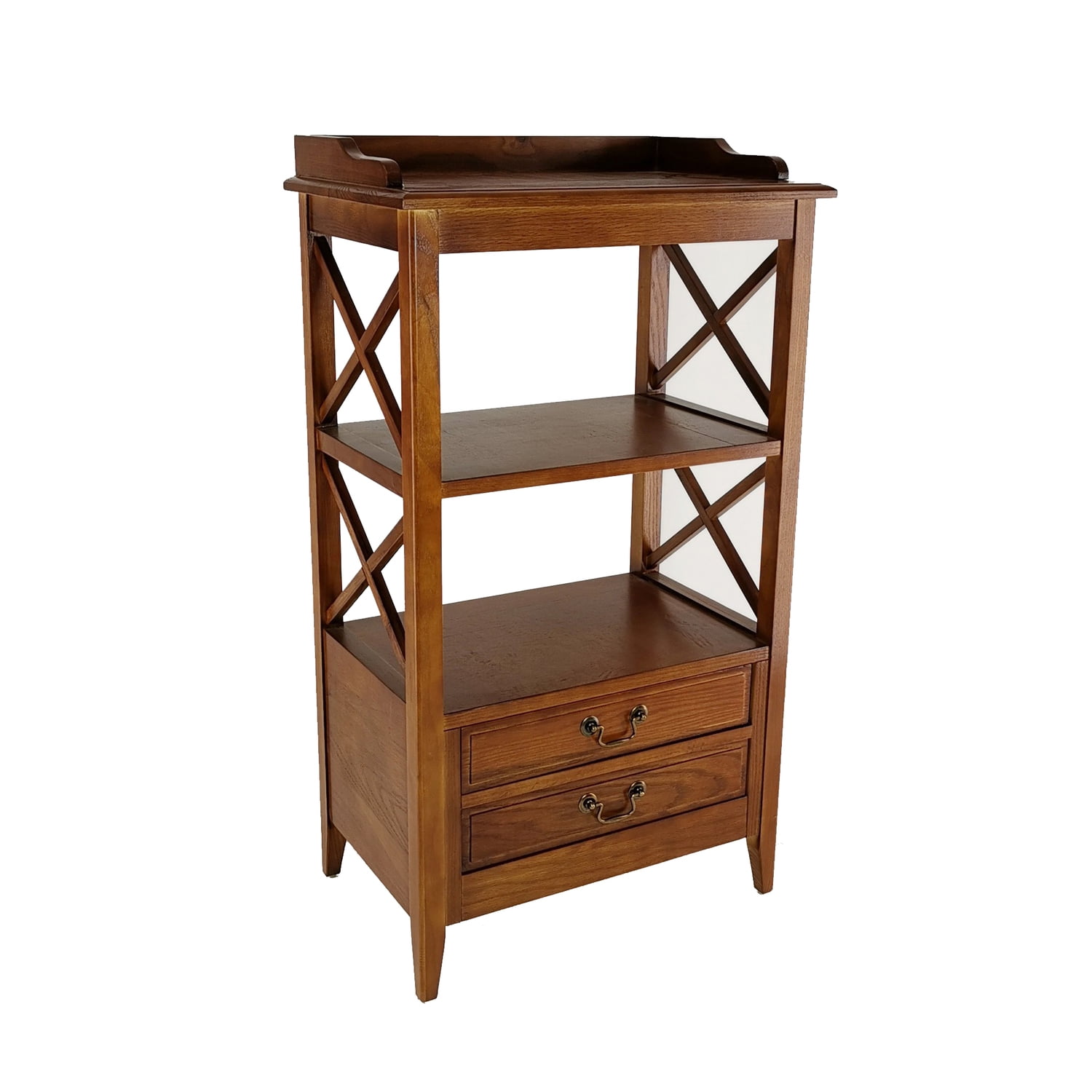 X Frame Wooden Rack with 2 Drawers and Open Shelf, Brown - Walmart.com