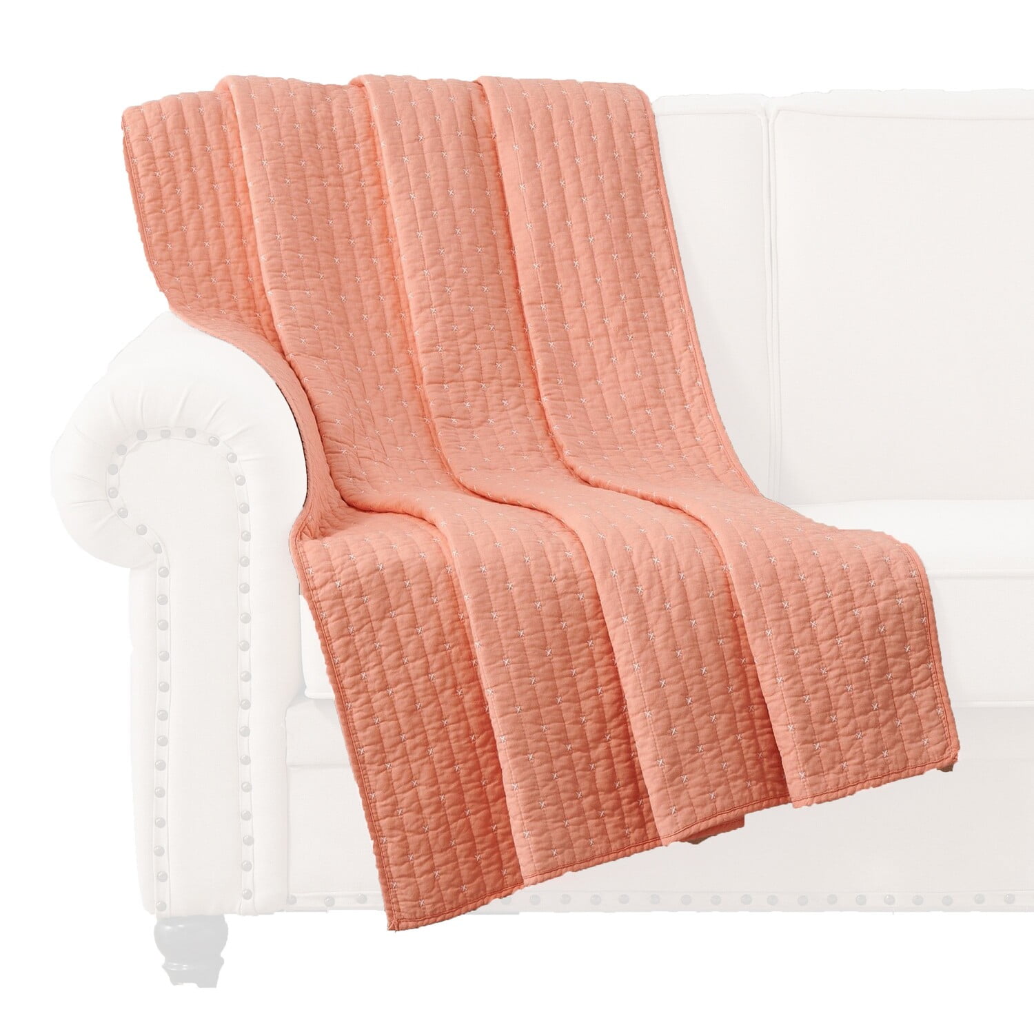 Benjara Xumi 50 x 60 Inch Quilted Throw Blanket, Channel Details, Coral ...