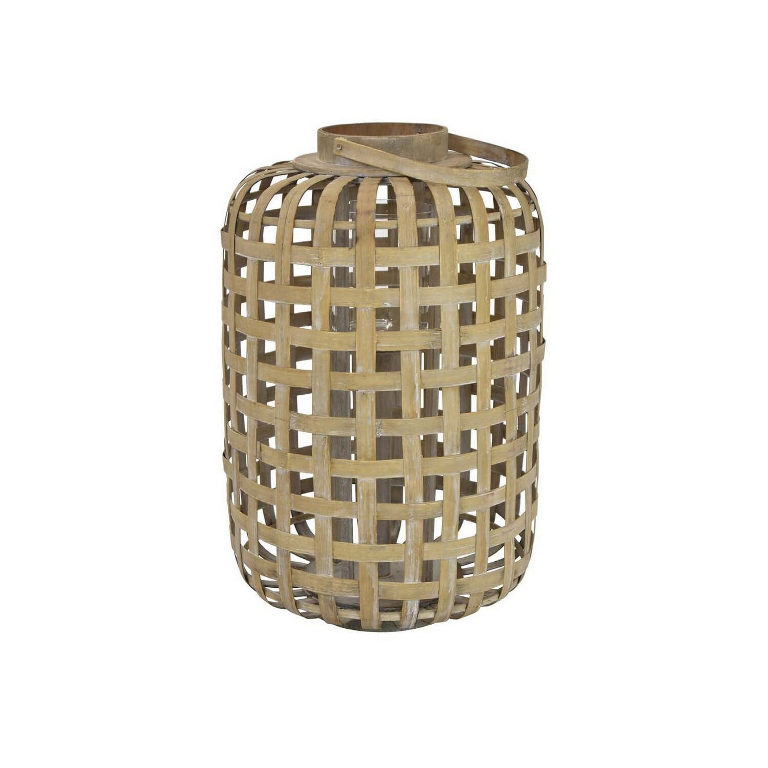 Benjara Yin 23 Inch Tabletop Decorative Lantern, Handle, Natural Fiber ...