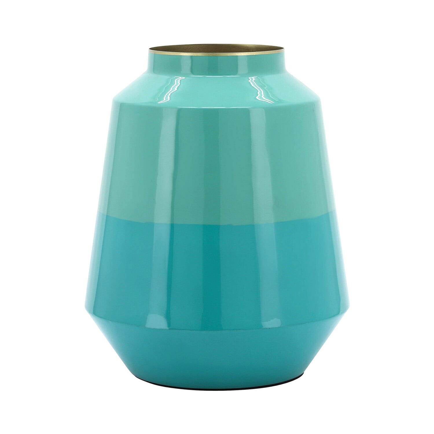 Benjara Yuri 12 Inch Vase, Flared Shape, Gold Accent Top Rim, Green ...