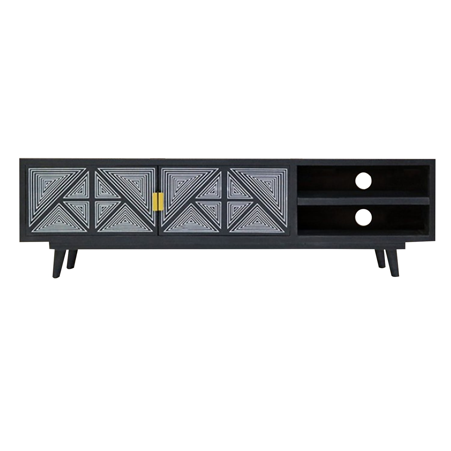 Benjara Zaha 56 Inch TV Media Console, 2 Door, Screen Print, Black ...