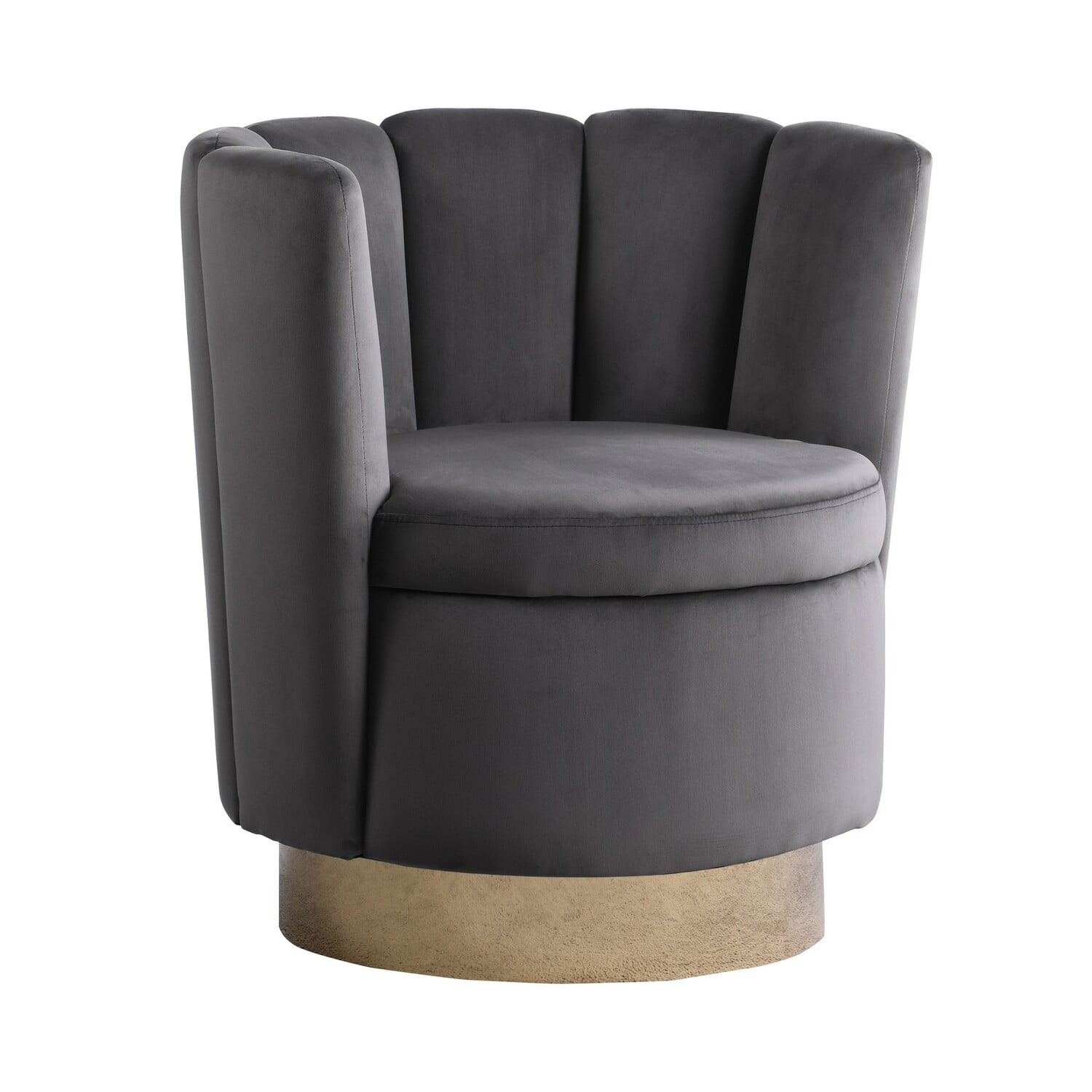 Zane 30 Inch Shell Design Swivel Accent Chair, Vertical Tufting, Dark ...