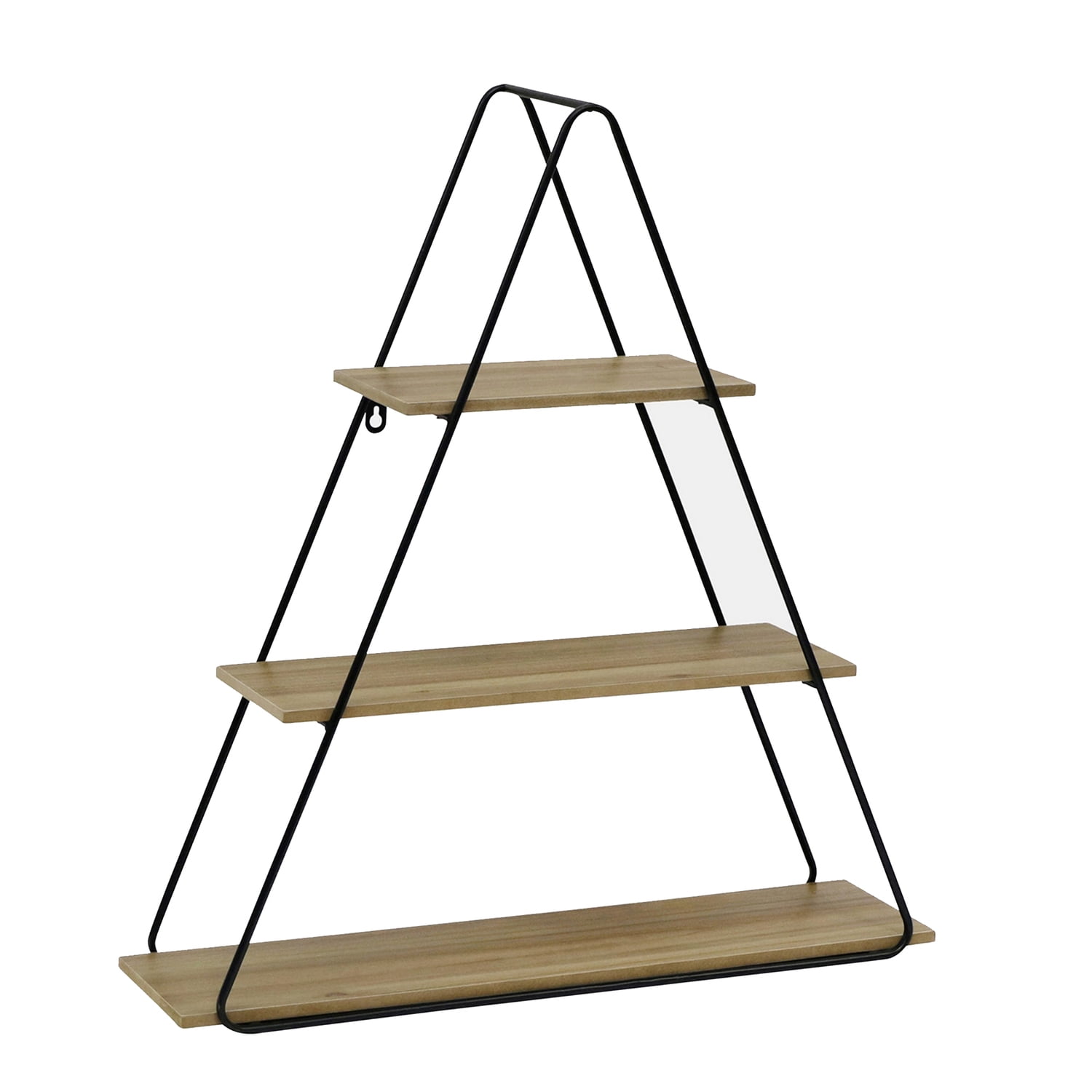 Benjara Zish 26 Inch Wall Shelf, 3 Wood Shelves, Triangle Metal Frame ...