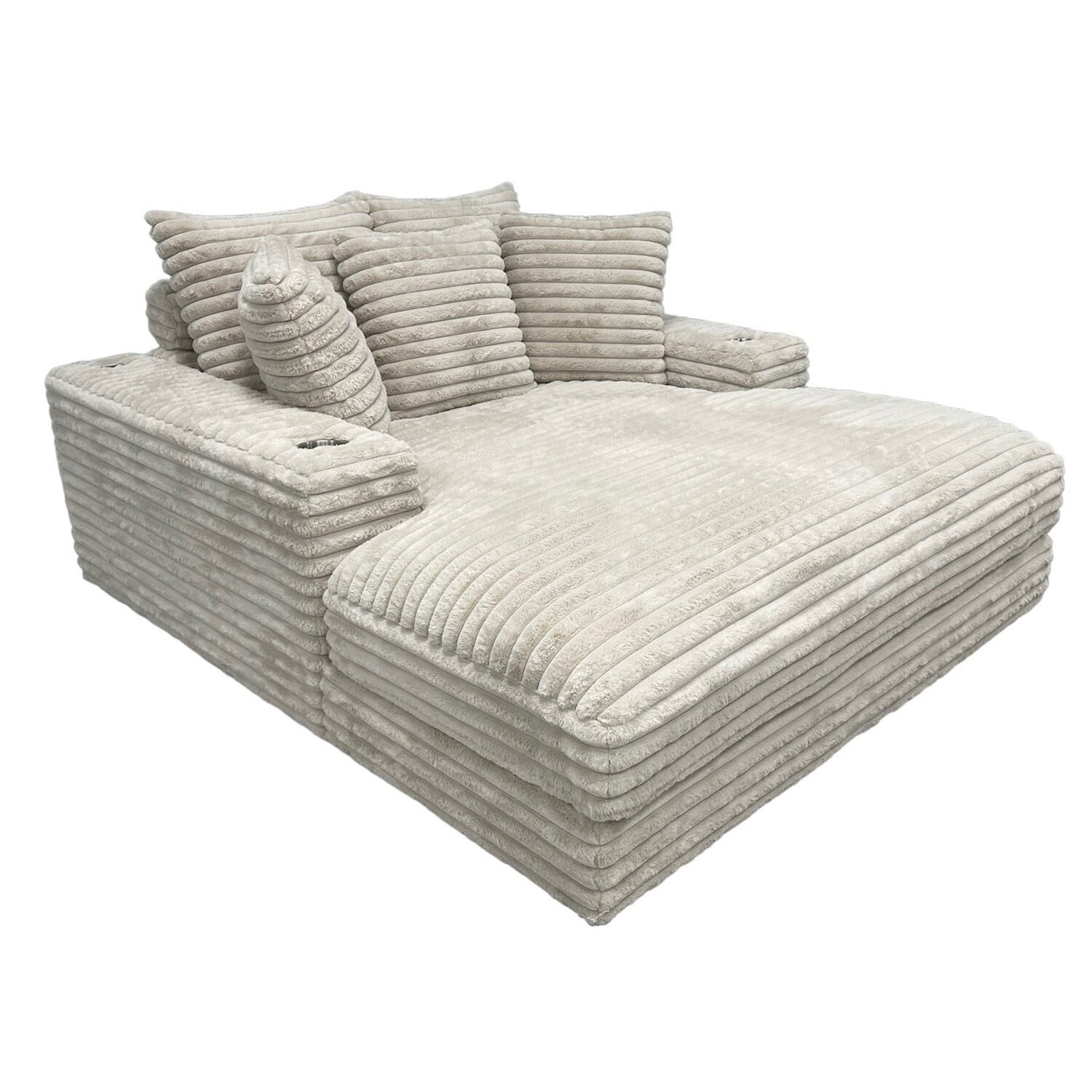Benjara Ziv Oversized Cuddler Chaise, Plush Ribbed Beige Polyester ...