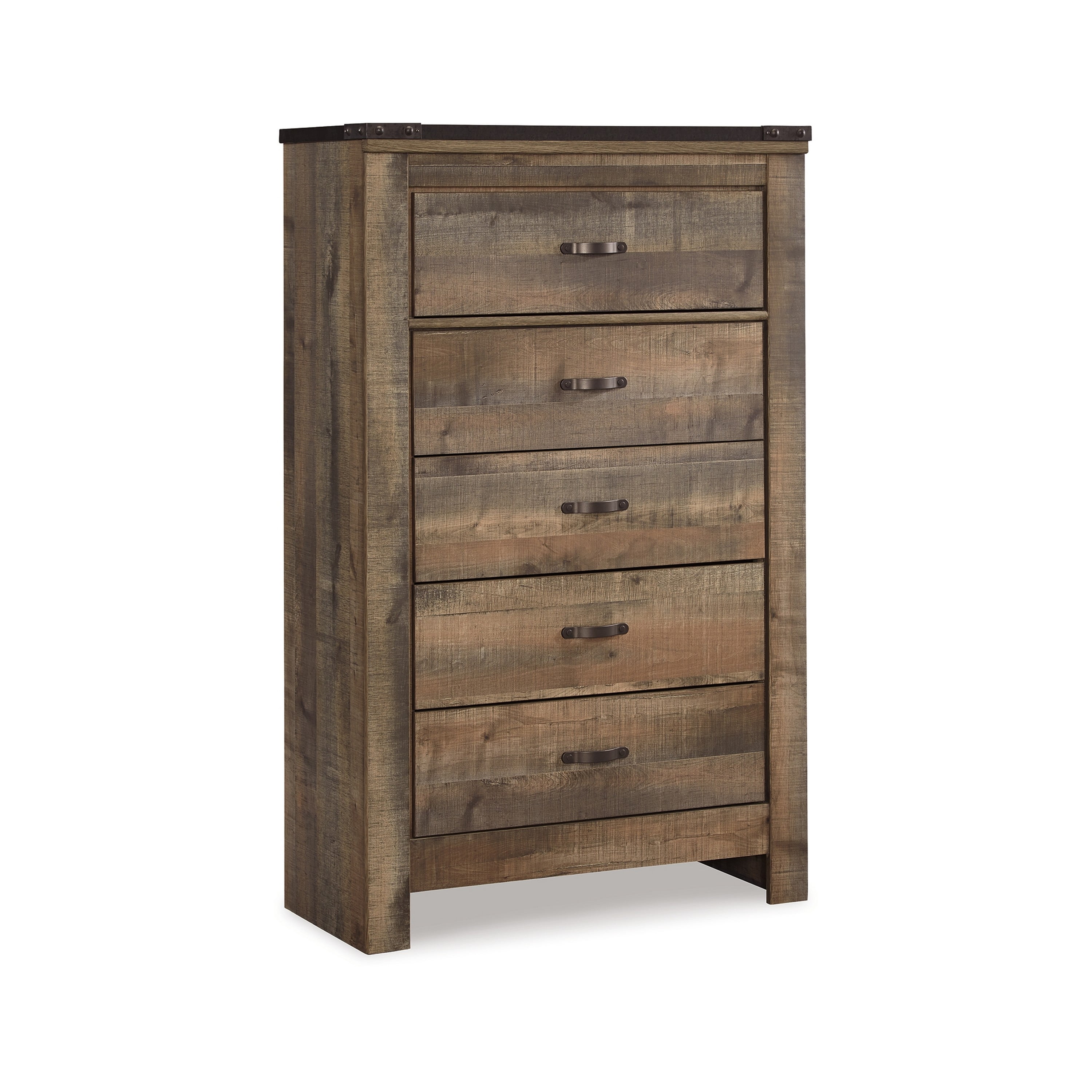 Zoey Tall Dresser Chest, 5 Storage Drawers, Rustic Brown Plank Details ...