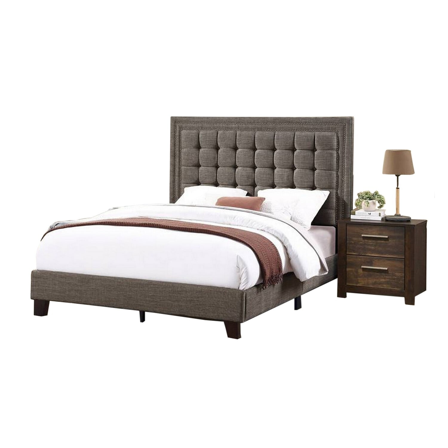 Benjara Zofi Modern Queen Size Bed, Deep Square Tufted Upholstery ...