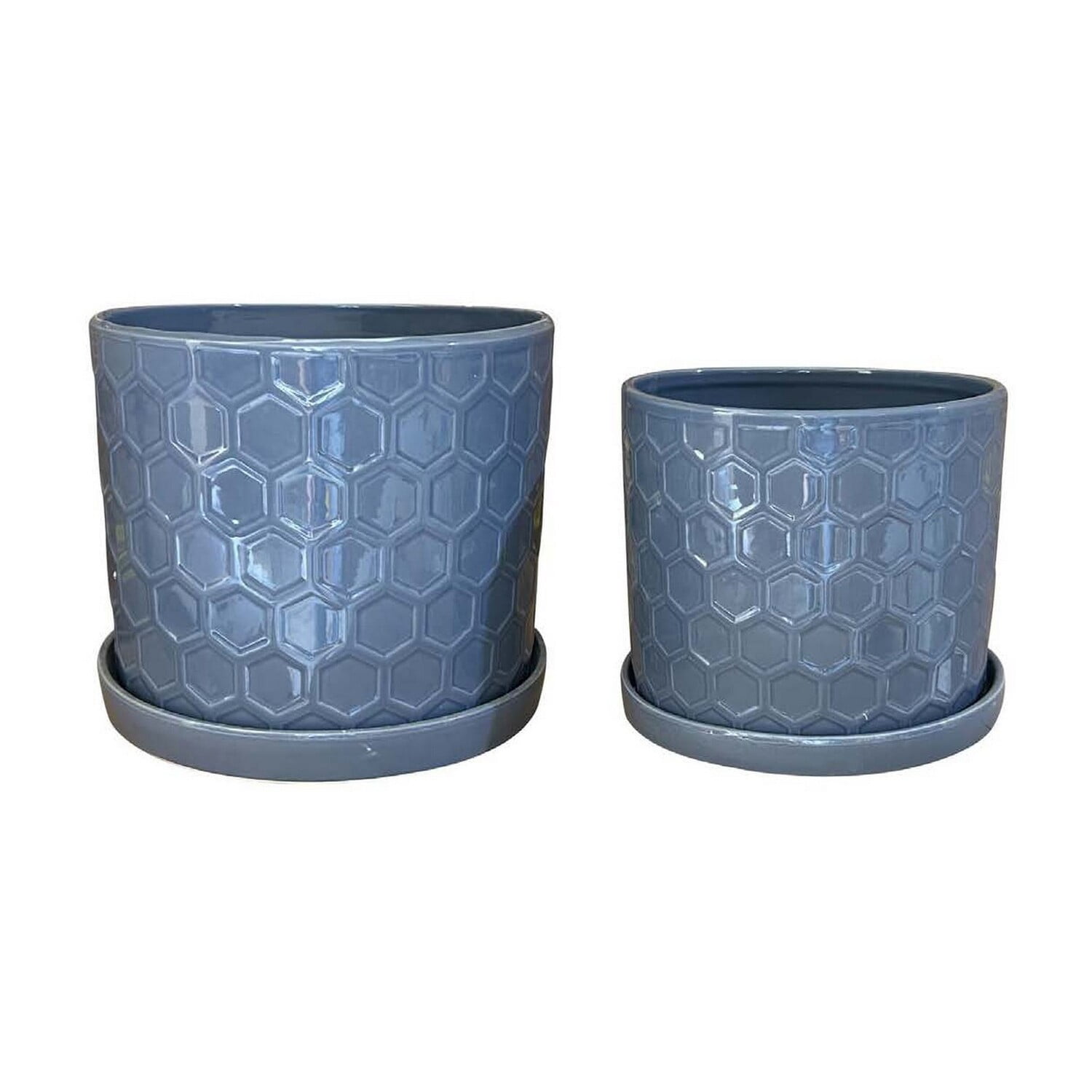Zom 12 Inch Planter Set of 2, Round Top with Plate, Embossed, Light ...