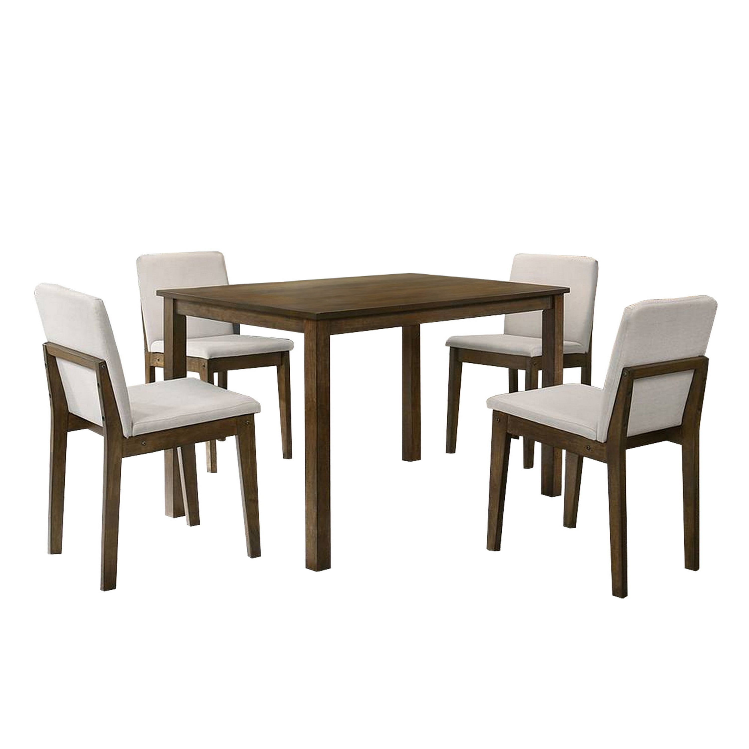 Zory 5pc Dining Table Set, 4 Padded Chairs, Beige Burlap, Brown Wood ...