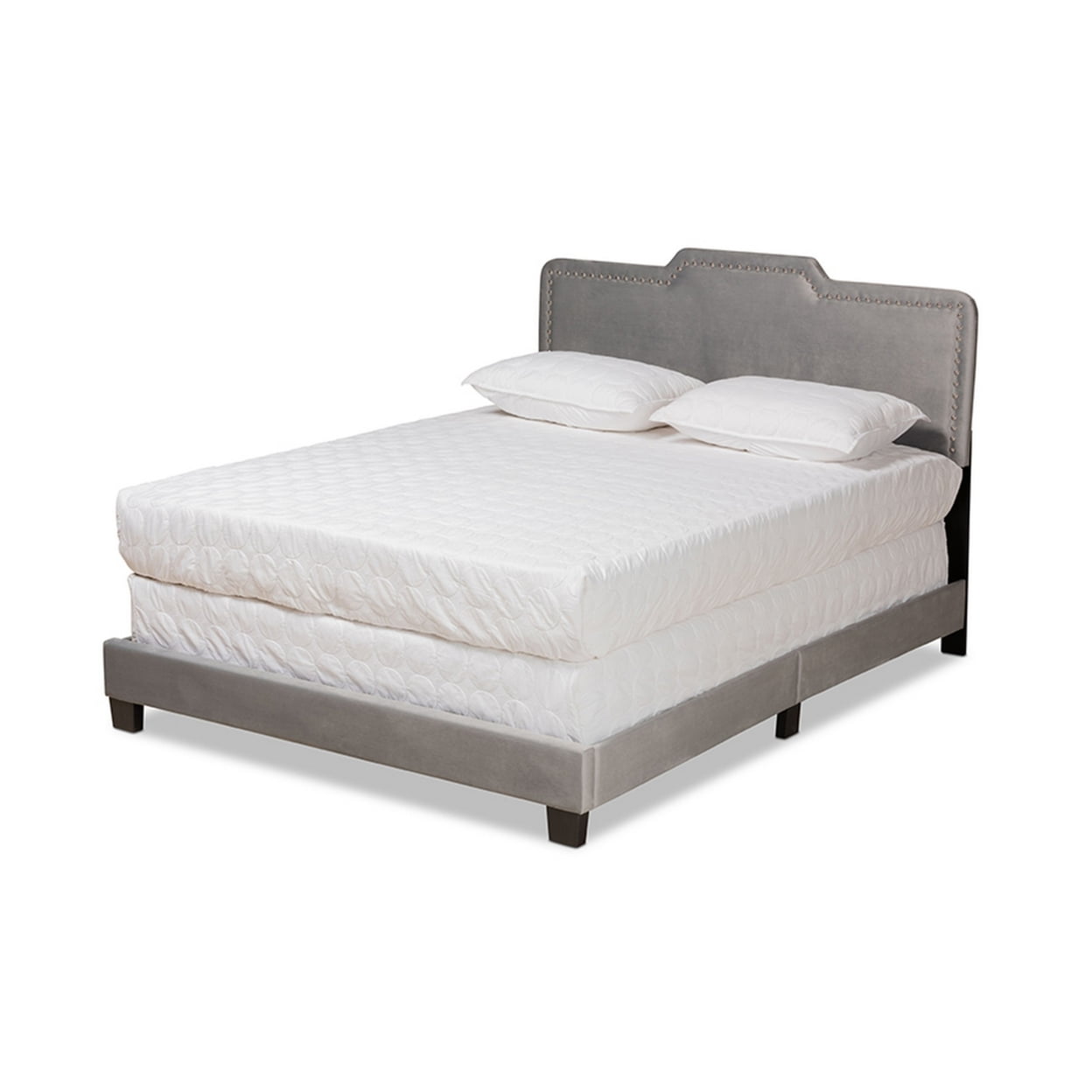Baxton Studio Full Size Panel Bed, Grey Velvet Fabric Upholstered ...