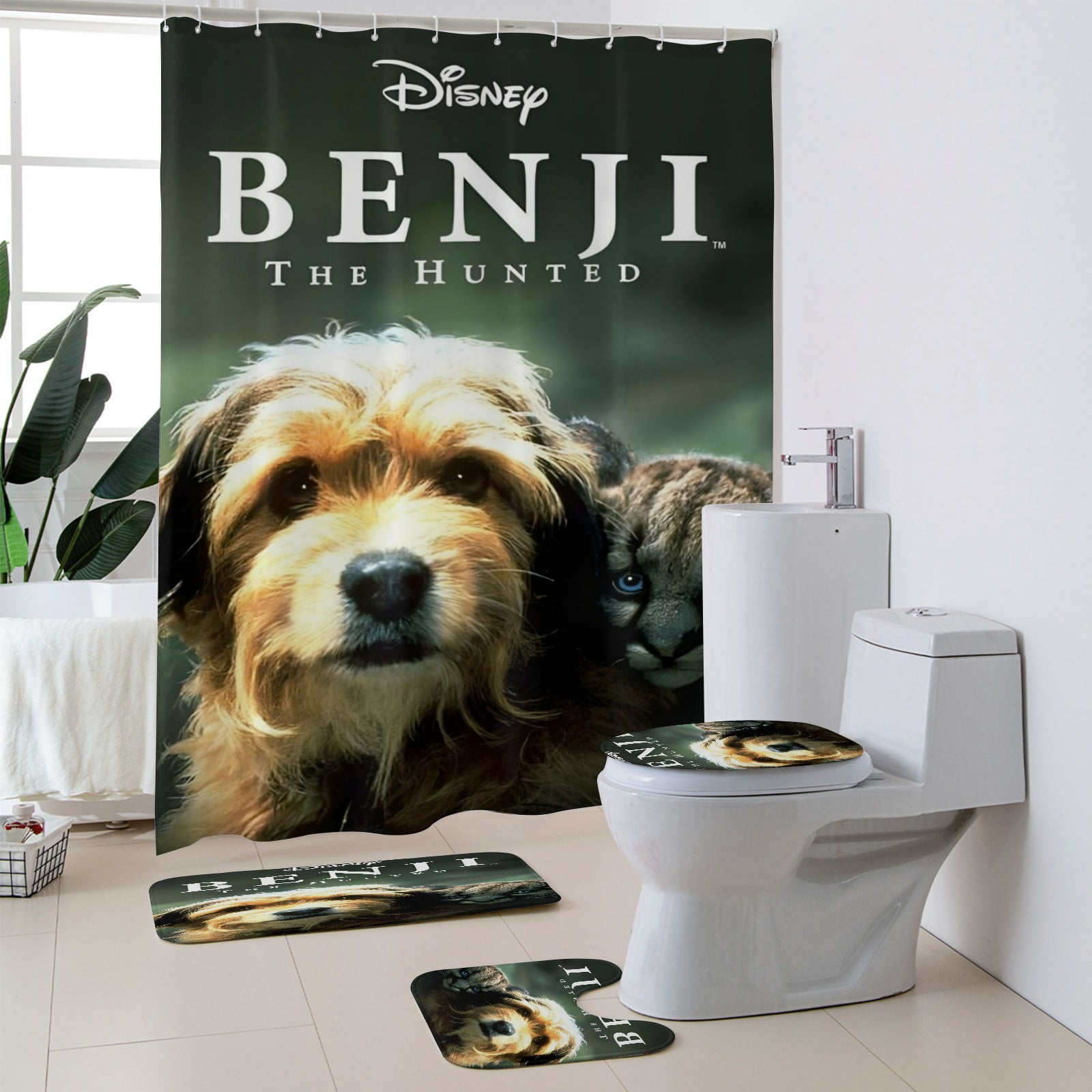 Benji the Hunted Polyester Bath 4-Piece—Shower curtain, toilet mat ...