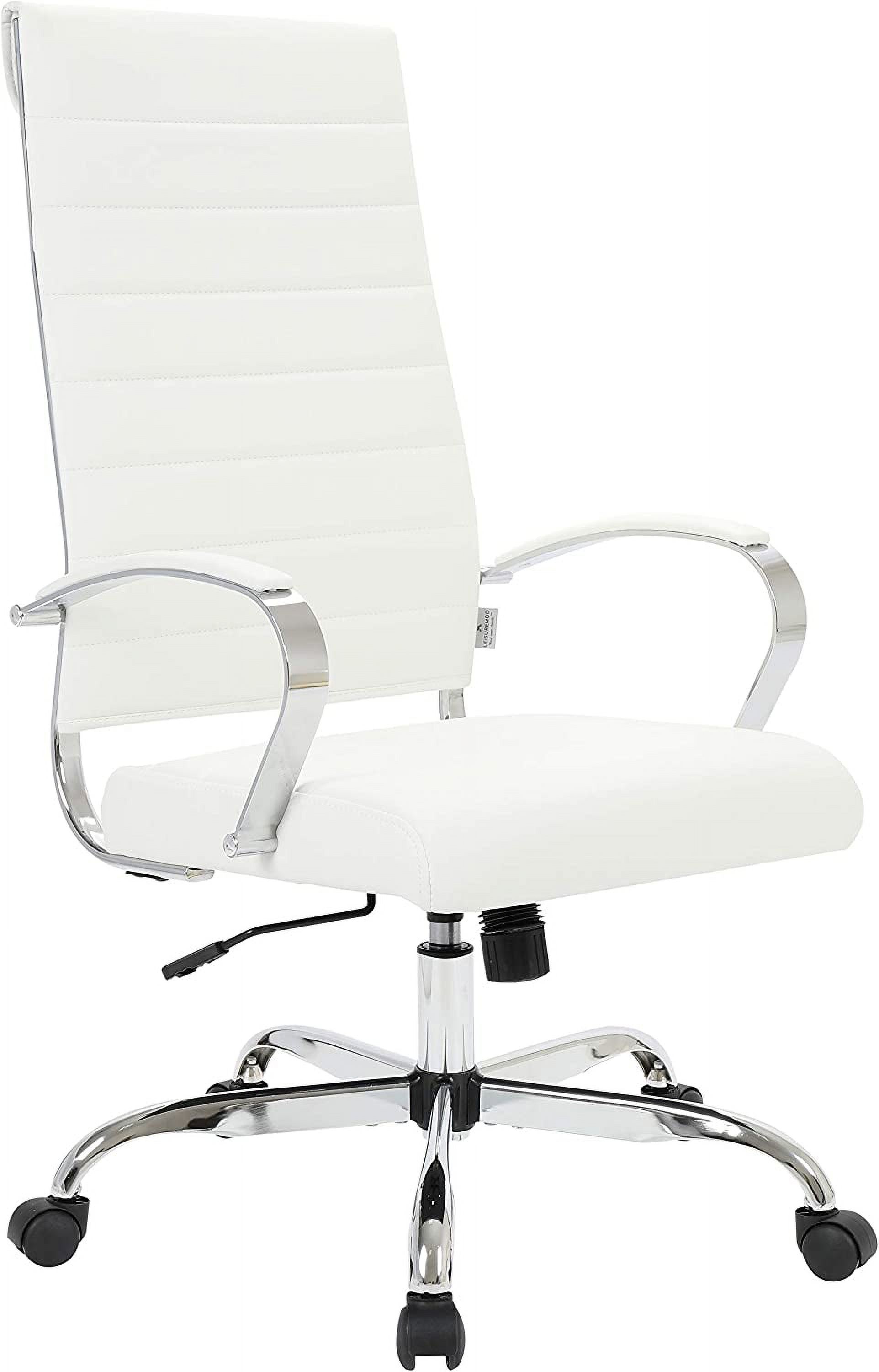 Benmar Modern High-Back Adjustable Swivel Leather Office Chair, 22.5 x 46 x 24.5, White ...