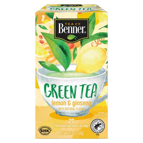 Benner Green Tea with Lemon and Ginseng Bags, 20 count - Pack of 2 ...