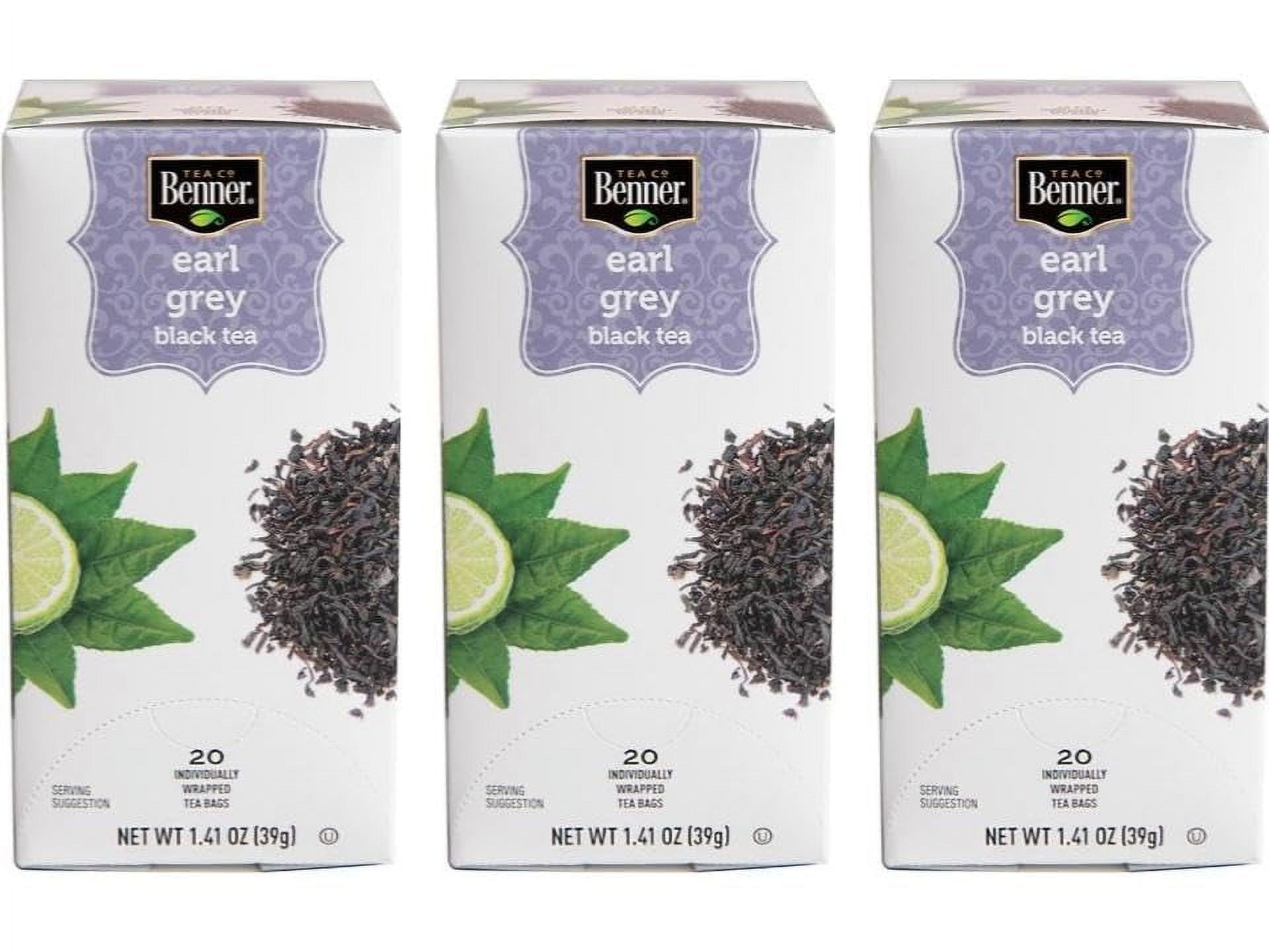 Benner Tea Earl Grey Black Tea Bags | 1.41 oz, (4.23 oz, 3-pack) | 60 ...