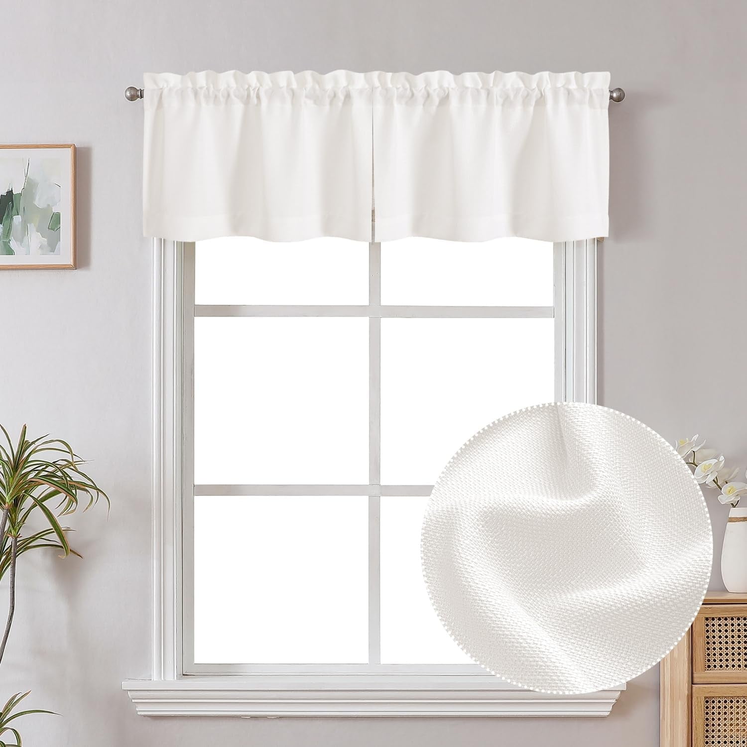 Bennet Ivory Valance for Windows, Faux Linen Slub Textured Semi Sheer ...