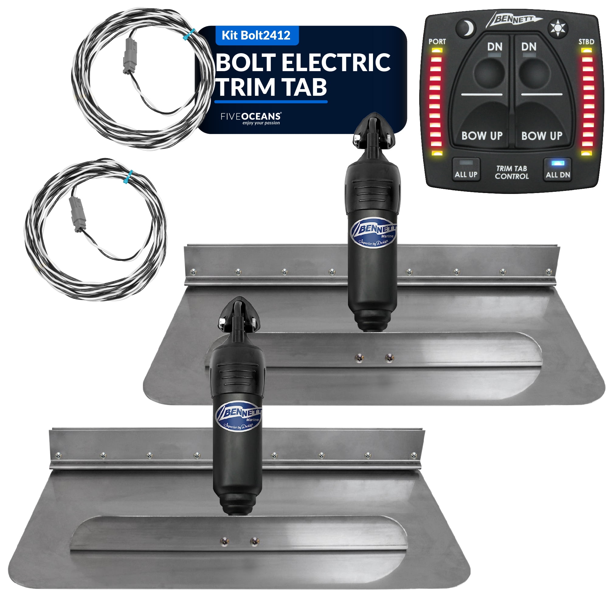Bennett Marine Bolt Electric Trim Tab System 24" x 12", Includes ...