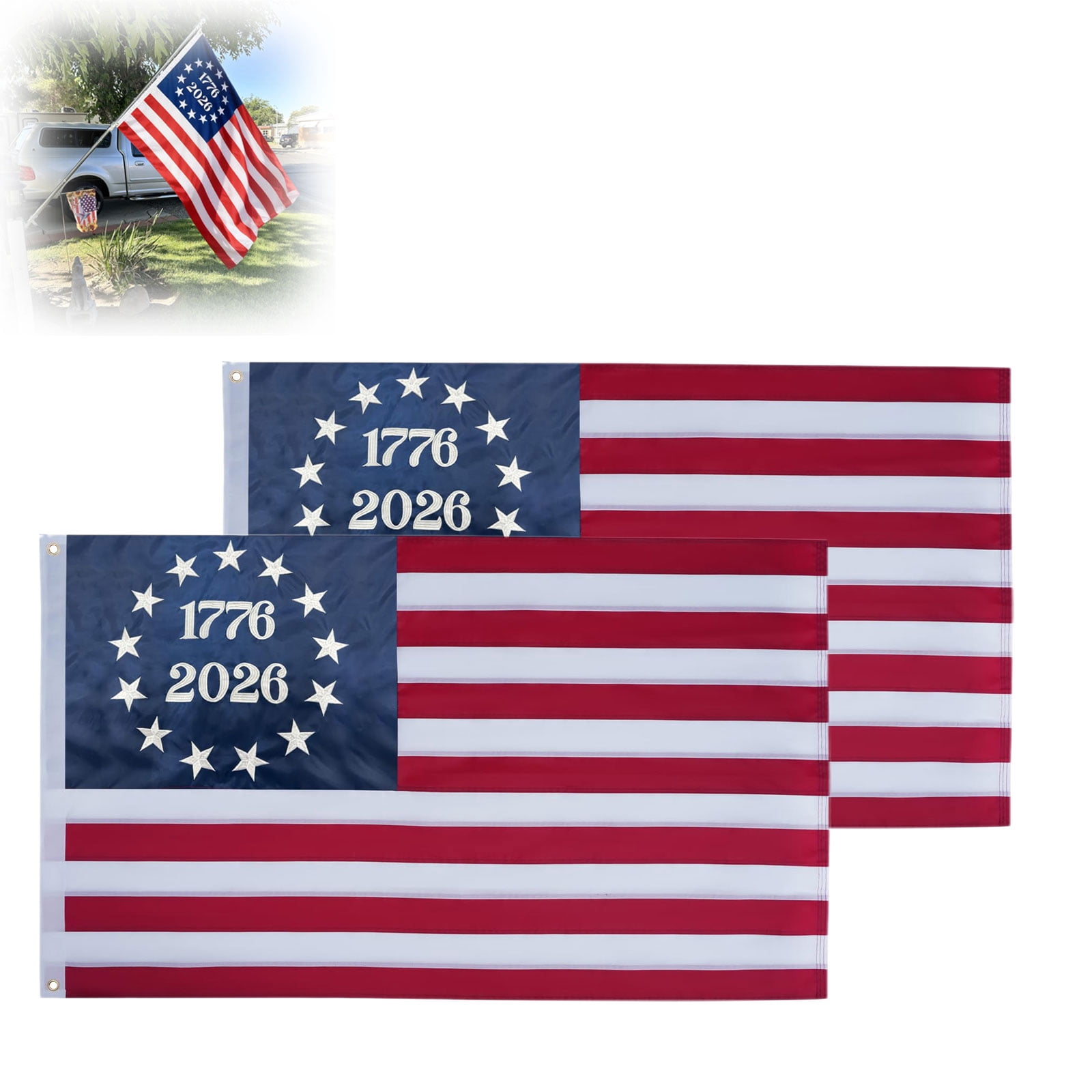 Bennington 1776 American Flag 3x5 ft Outdoor - Embroidered Betsy Ross ...