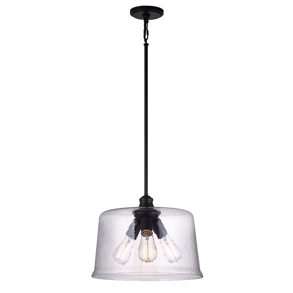 Quoizel Bennington 3-Light Matte Black Pendant with Water Glass Shade ...