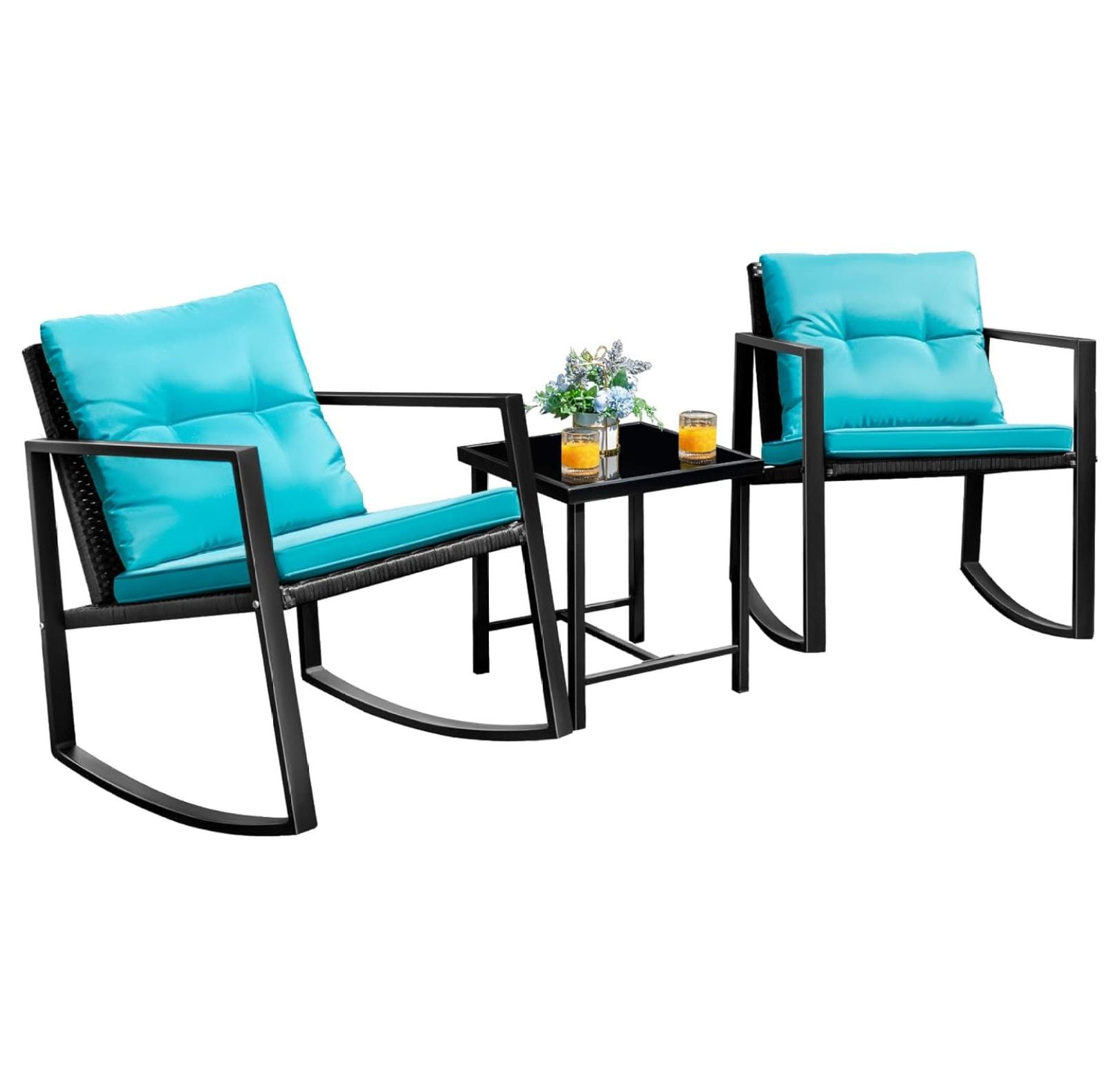 Bennium 3 Pieces Patio Furniture Set Rocking Wicker Bistro Sets Modern ...