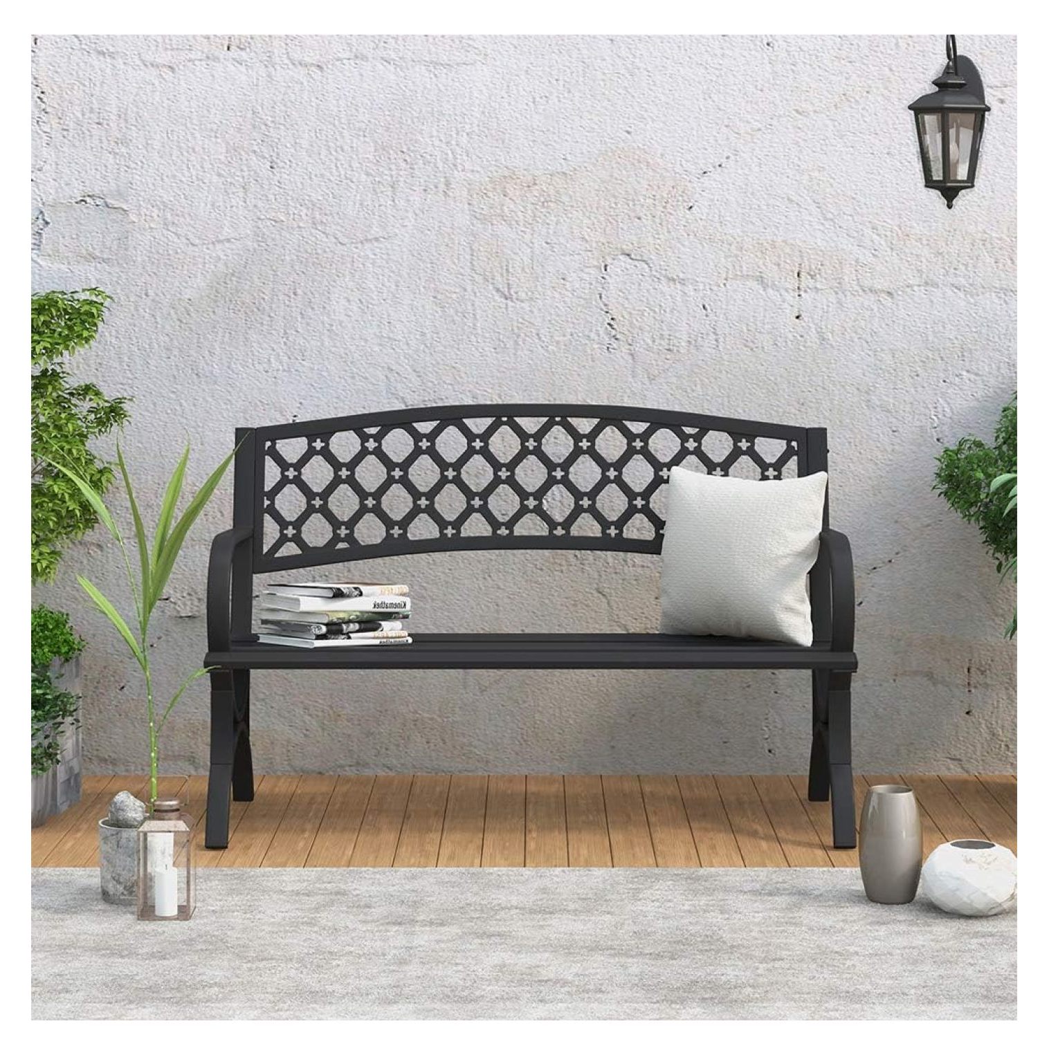 Bennium 4 Ft. Steel Garden Bench Patio Chair Yard Park Seating Outside ...