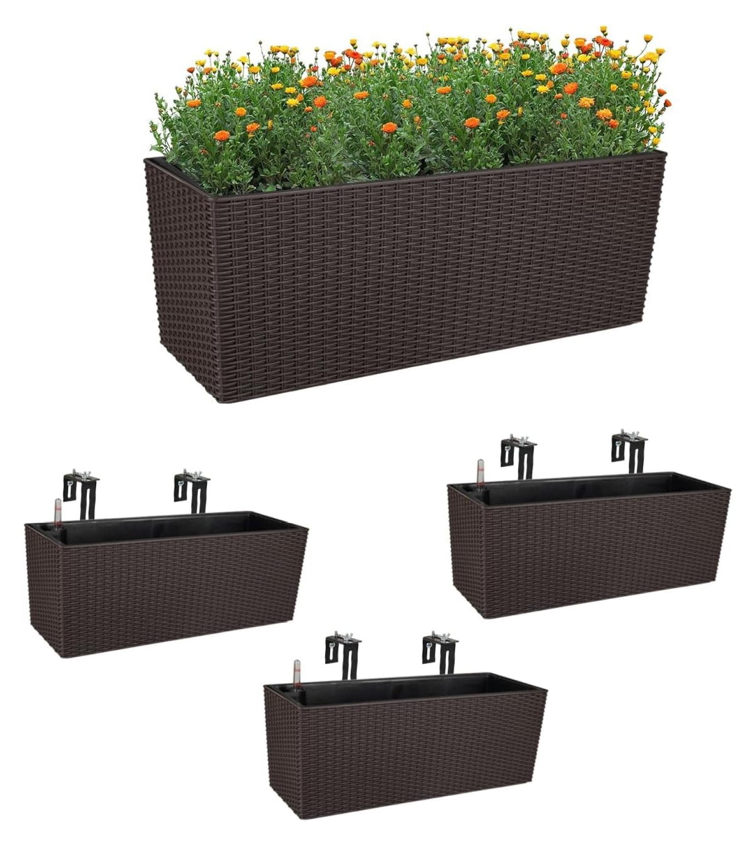 Bennium 4Pcs 19.5" Rectangular Window Box Wall Mount/Railing Planter ...