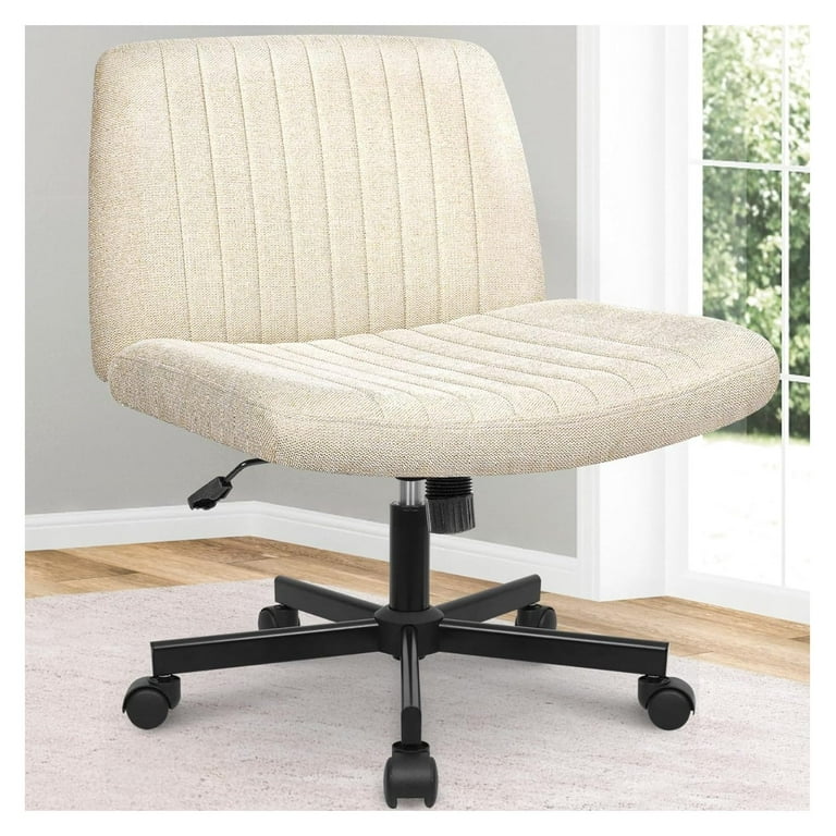 Bennium Criss Cross Legged Armless Desk Chair with Wheels Swivel Modern Ergonomic Vanity Fabric Adjustable Wide Computer Gaming Chairs for Home Office