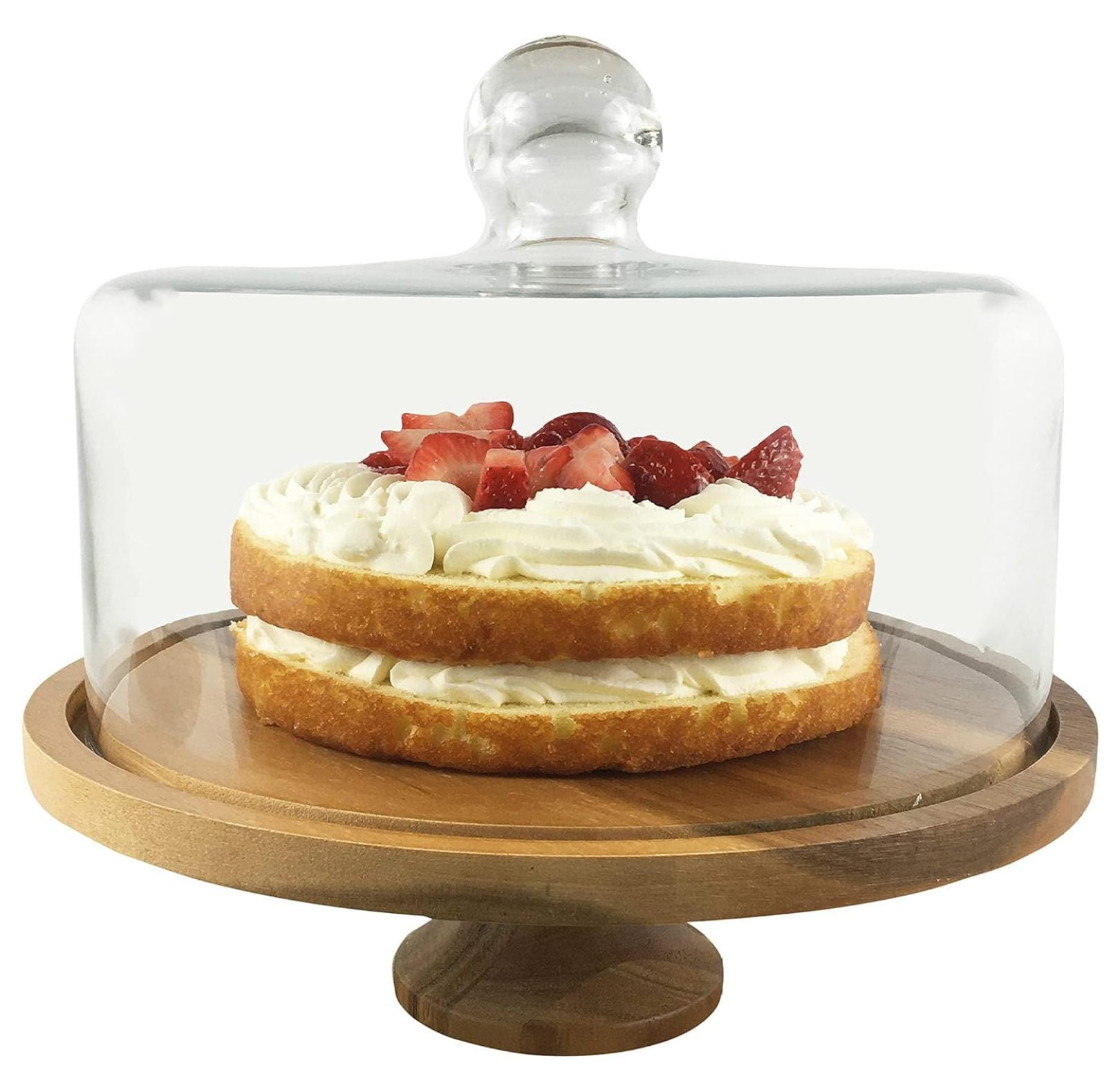 Bennium Large Cake Stand with Lid Cover / Cake Stand with Glass Dome 11.5" Acaciawood Pedestal ...