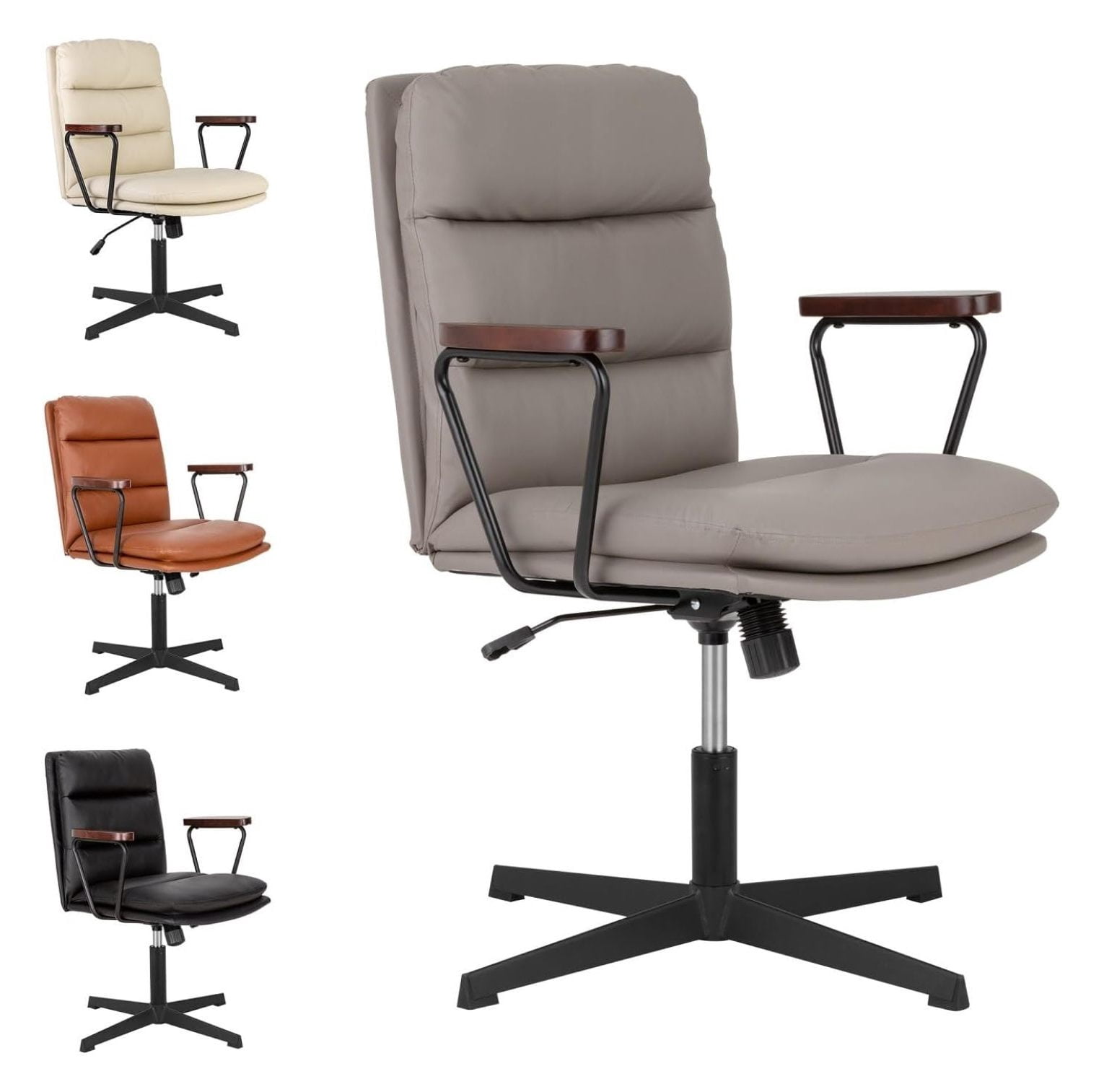 Bennium Office Desk Chair No Wheels, PU Padded Criss Cross Chair with ...