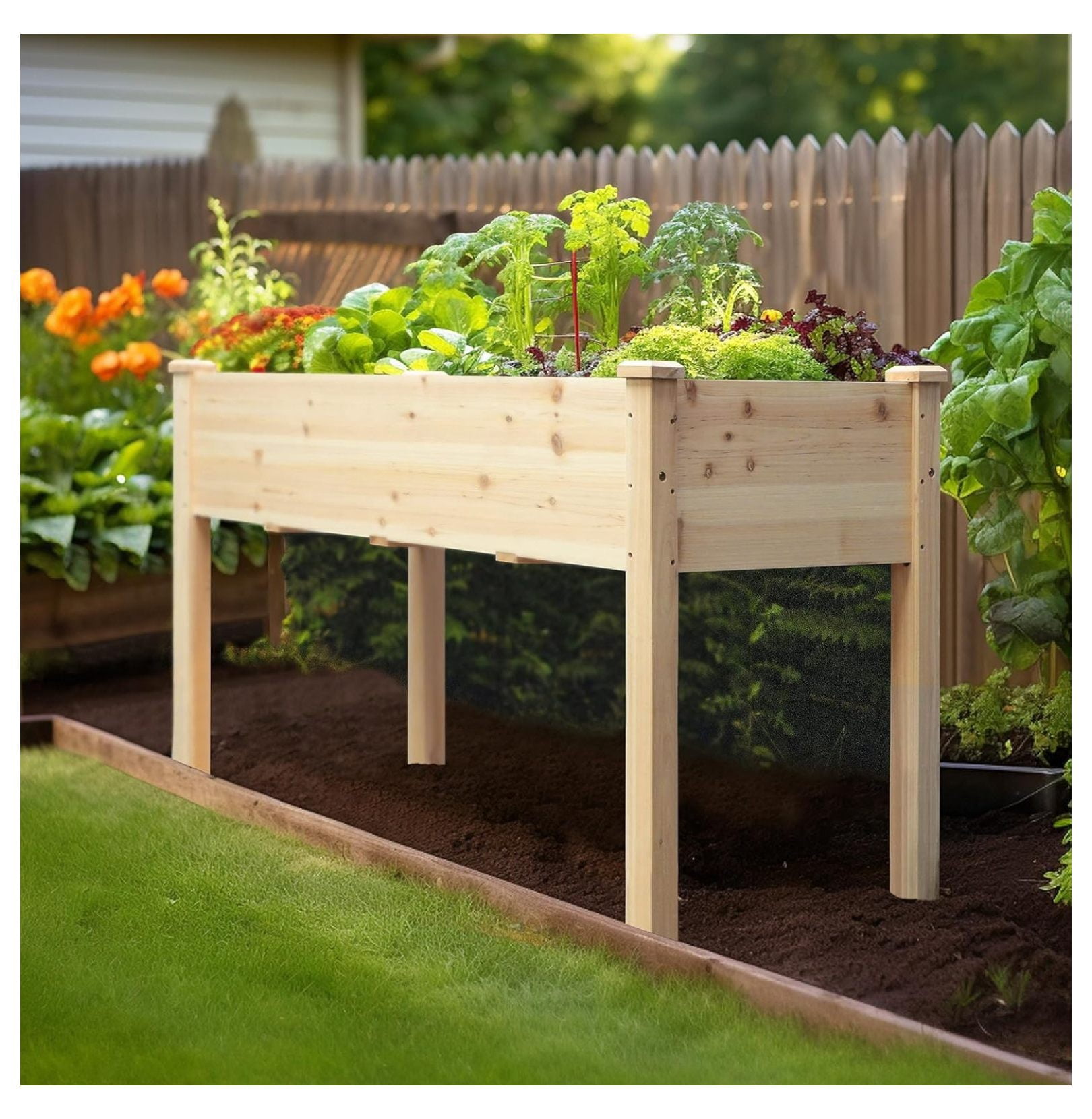 Bennium Raised Garden Bed, Planter Box with Liner, Drainage Holes ...