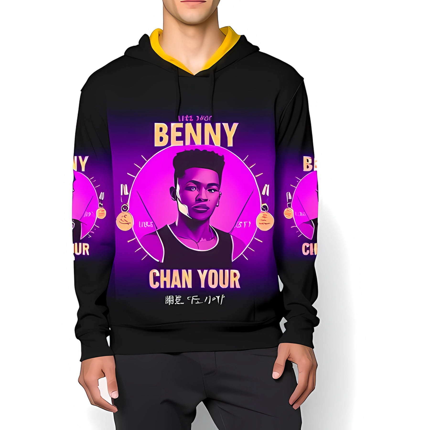 Benny 3D Hoodie - Bold Purple & Design Clock Face Art Gold Medallions ...