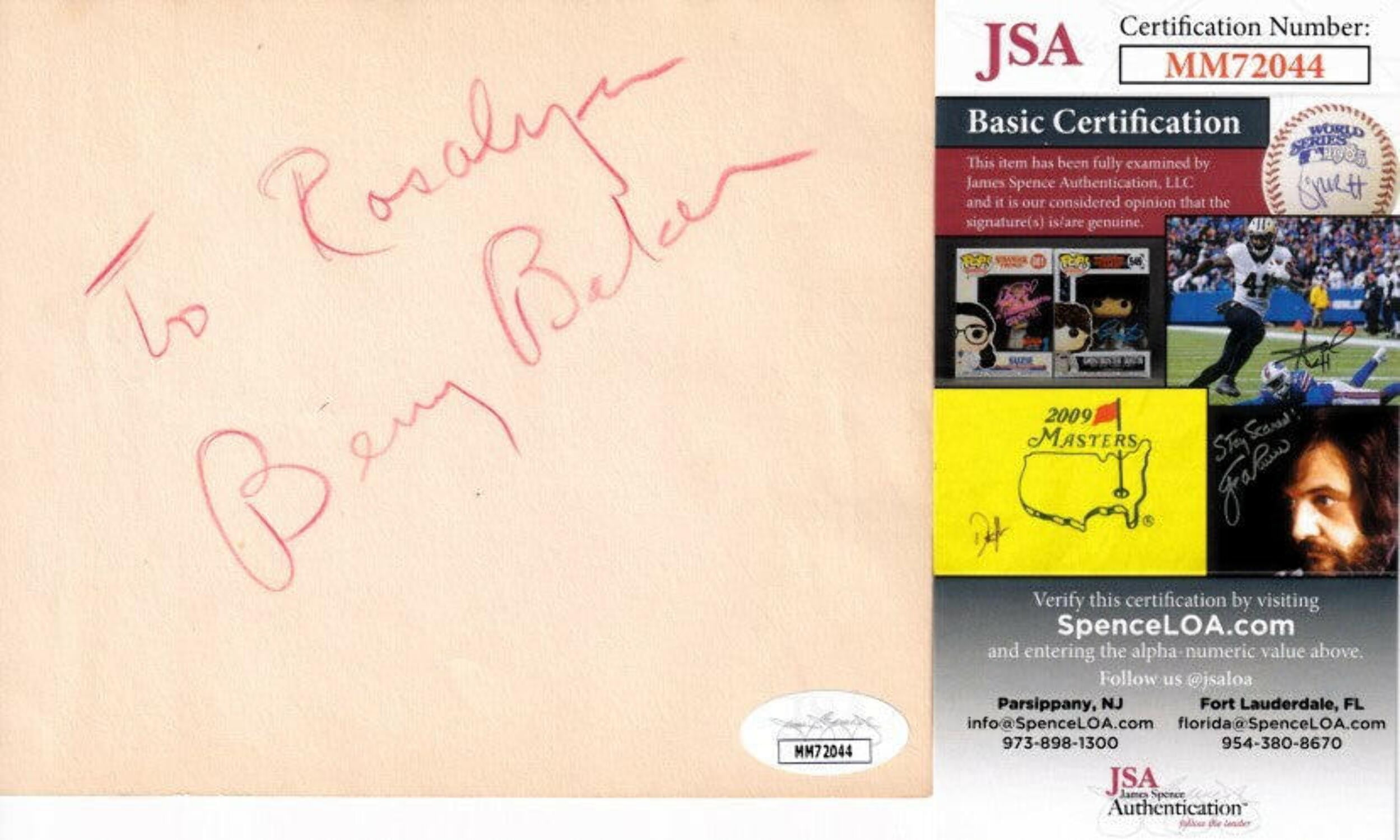 Benny Baker autographed autograph album or book page JSA - Walmart.com