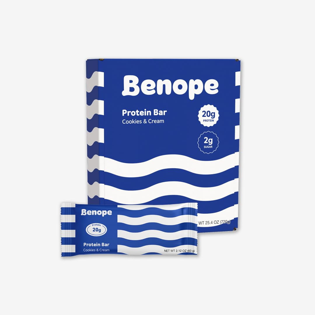 Benope Protein bar Cookies&Cream YYF14 protein bar 60g x 12ea, high protein, low sugar, low carb ...