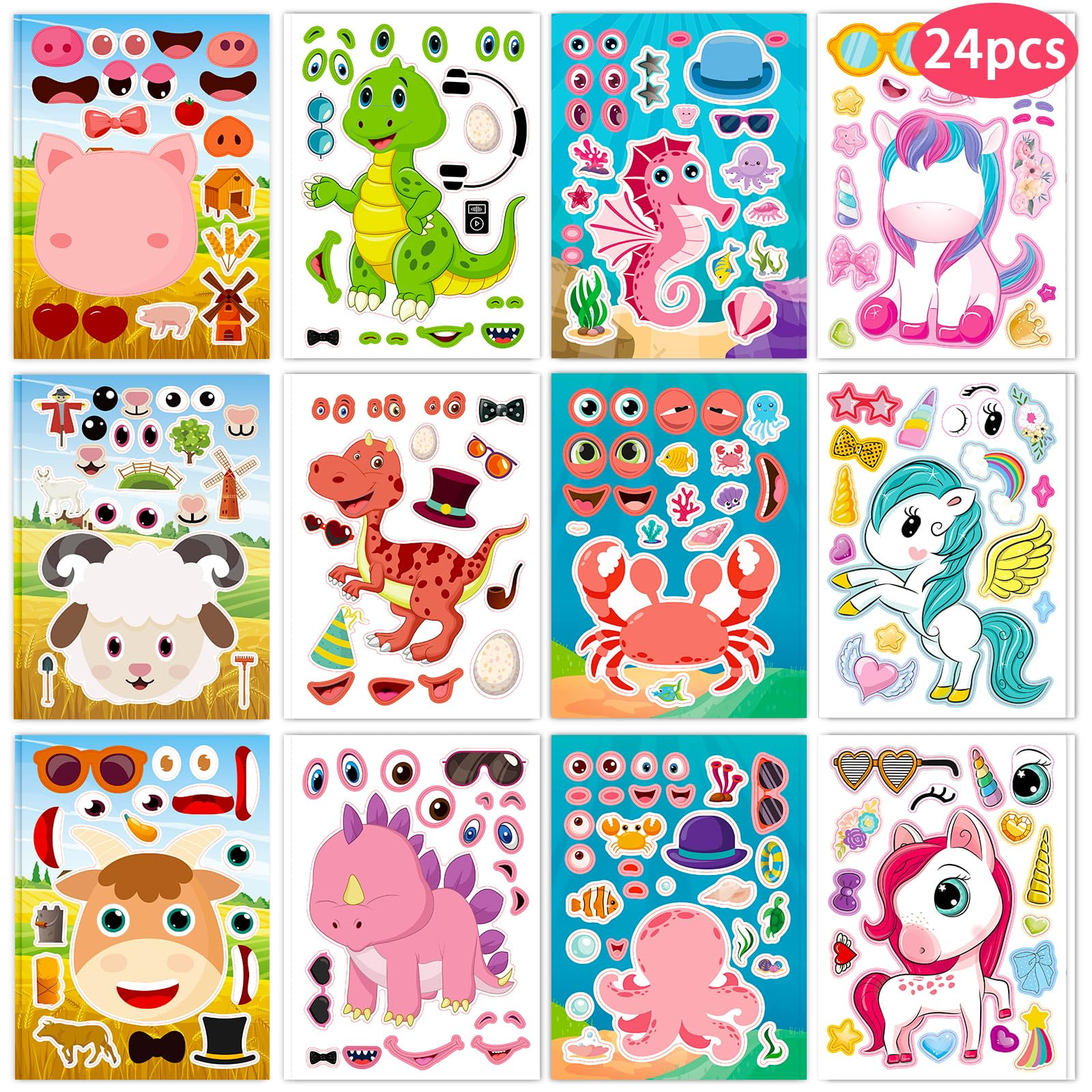 Benresive 24 Sheets Party Favors for BSL1 Kids 3-5 Face Stickers for ...