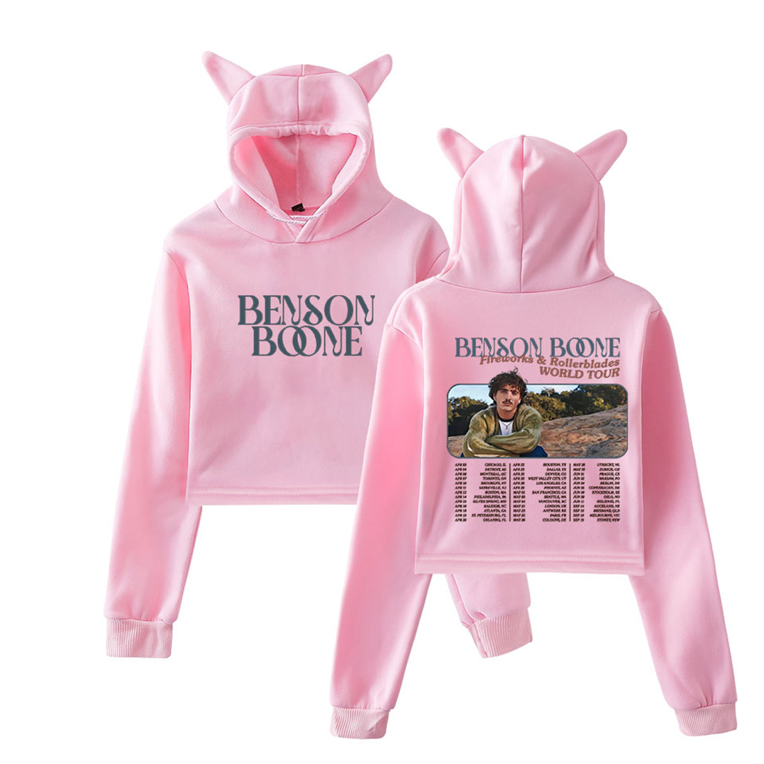 Benson Boone Hoodies 2024 World Tour Cat Ear Clothes Unique Women Short ...