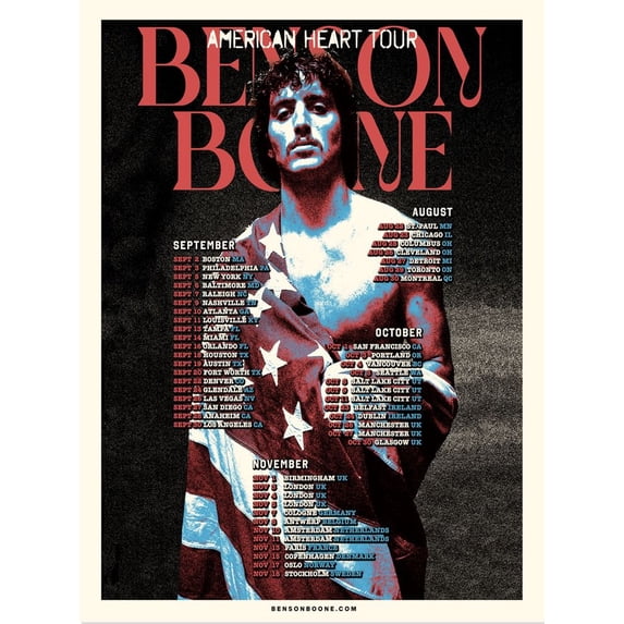 Benson Boone Live American Heart Tour Music Poster Retro Performance ...