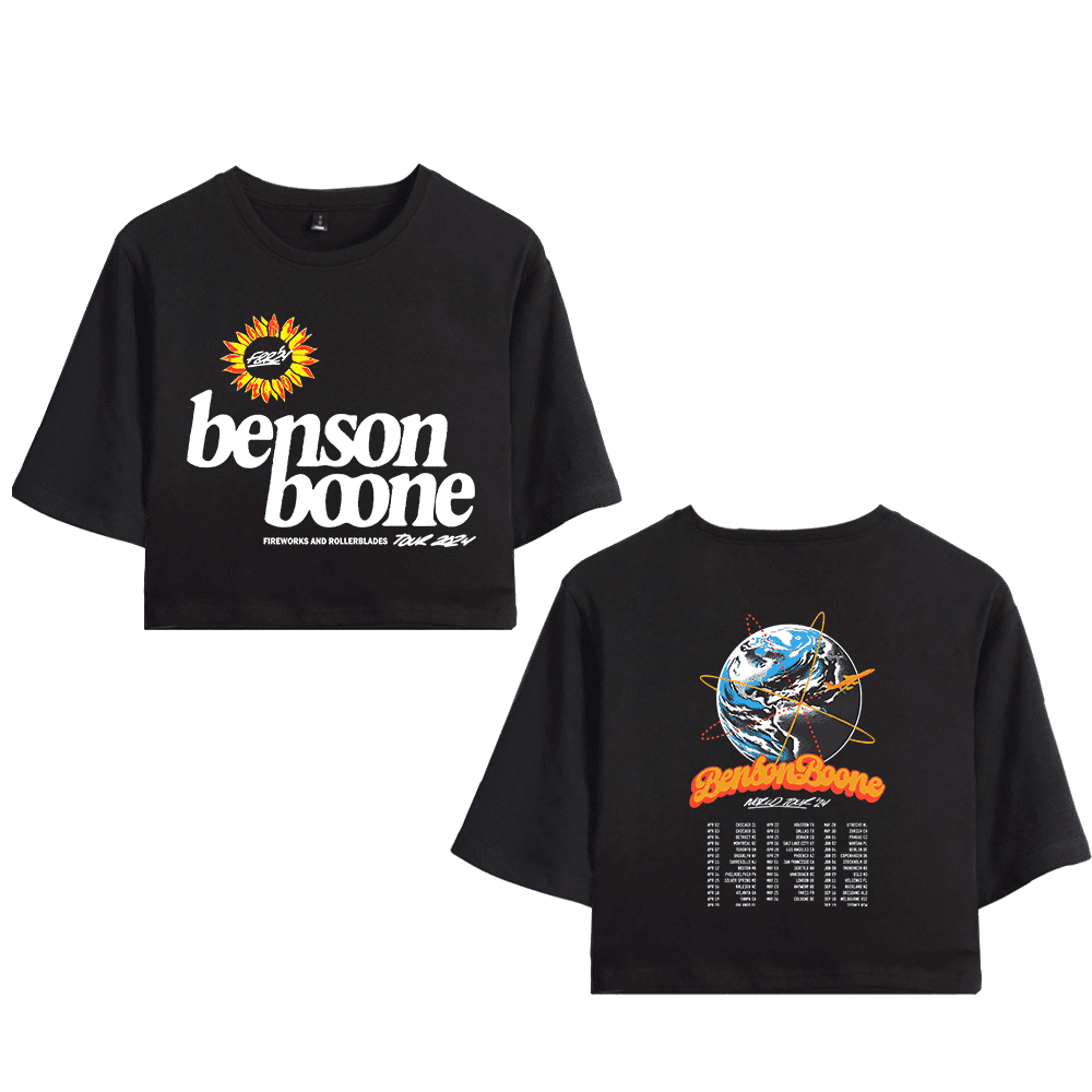 Benson Boone Merch Crop Top T-shirt Fireworks & Rollerblades Tour T ...
