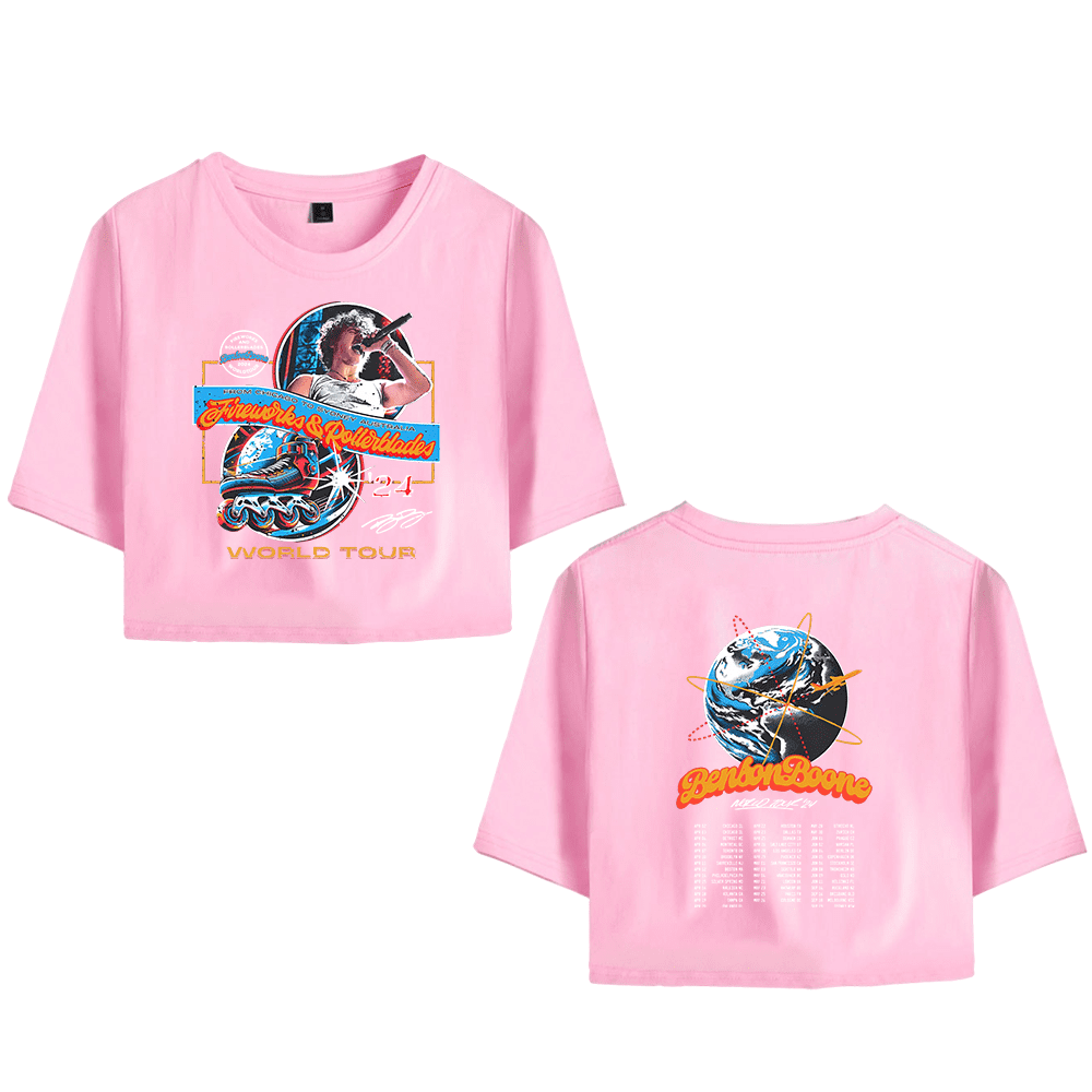 Benson Boone Merch Crop Top T-shirt Fireworks & Rollerblades World Tour ...