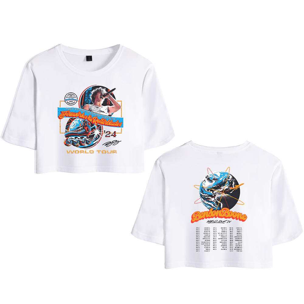 Benson Boone Merch Crop Top T-shirt Fireworks & Rollerblades World Tour ...