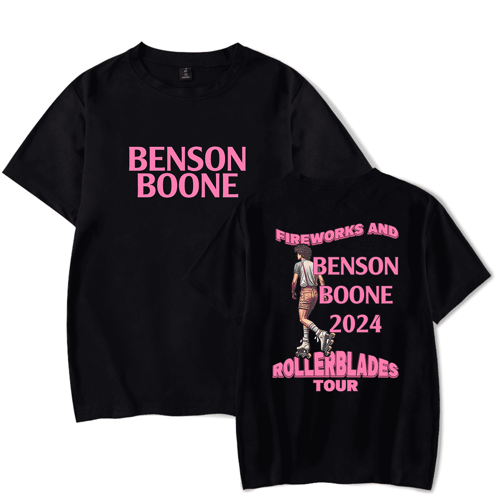 Benson Boone Merch T-Shirt Fireworks and Rollerblades 2024 Tour T Shirt ...