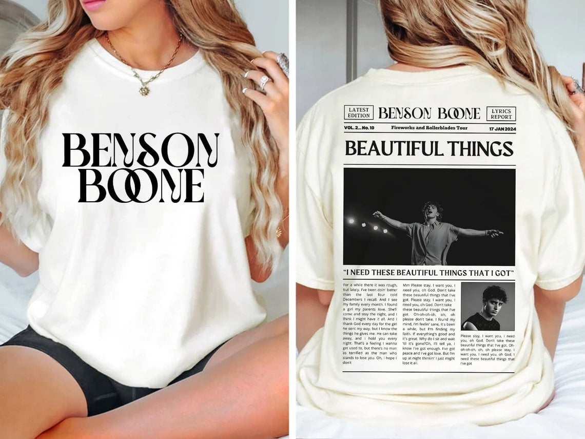 Benson Boone SAND Shirt, Fireworks and Rollerblades World Tour 2024 ...