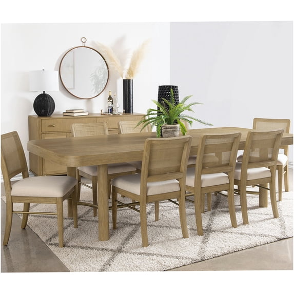 Benson Sand Wash Expandable Dining Table Set with 8 Cane Back Chairs ...