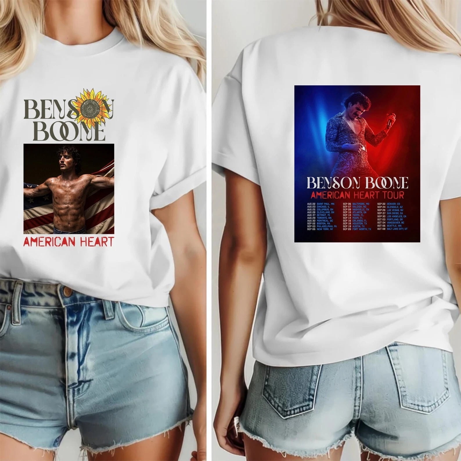 Bensonnn Boonnne American Heart Tour 2025 Double Sided T-shirt, Gift ...