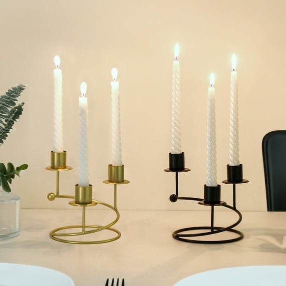 Bent Metal Candle Holder 3-Head Candelabra | Gold Black Iron Romantic ...