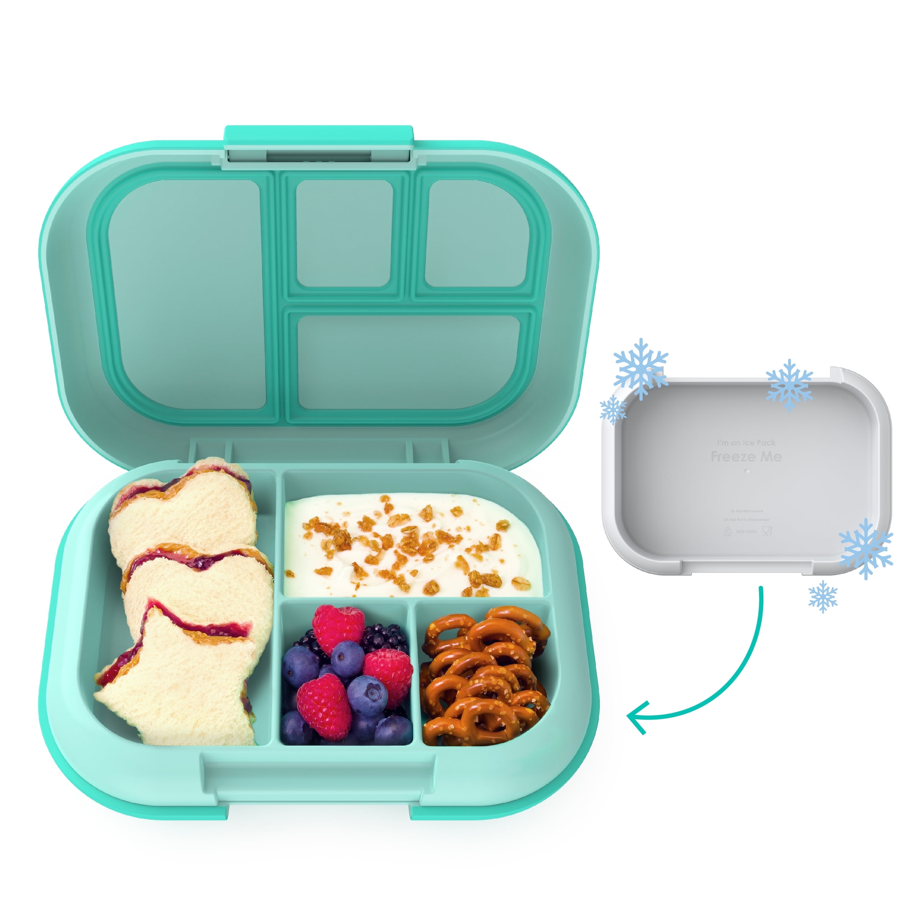 Bentgo Chill Kids Lunch Box, Aqua Blue, 4-Compartment Tray, Removable ...